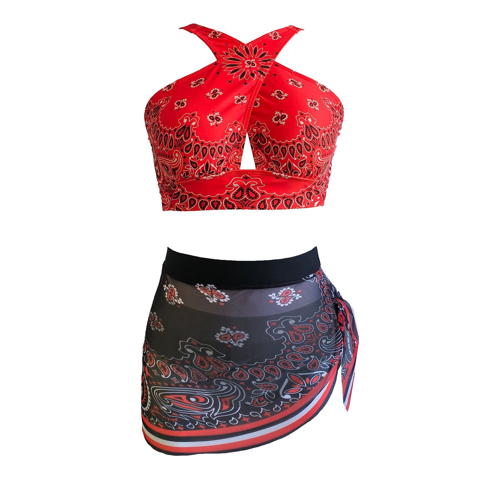 SWSMCLT Women's Sexy Bathing Suit Cutout Wrap Beach Bikini Set 3 Piece ...