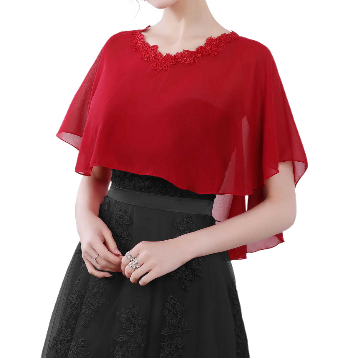 SWSMCLT Women's Sheer Shawls and Wraps Chiffon Lace Neck Pashmina ...