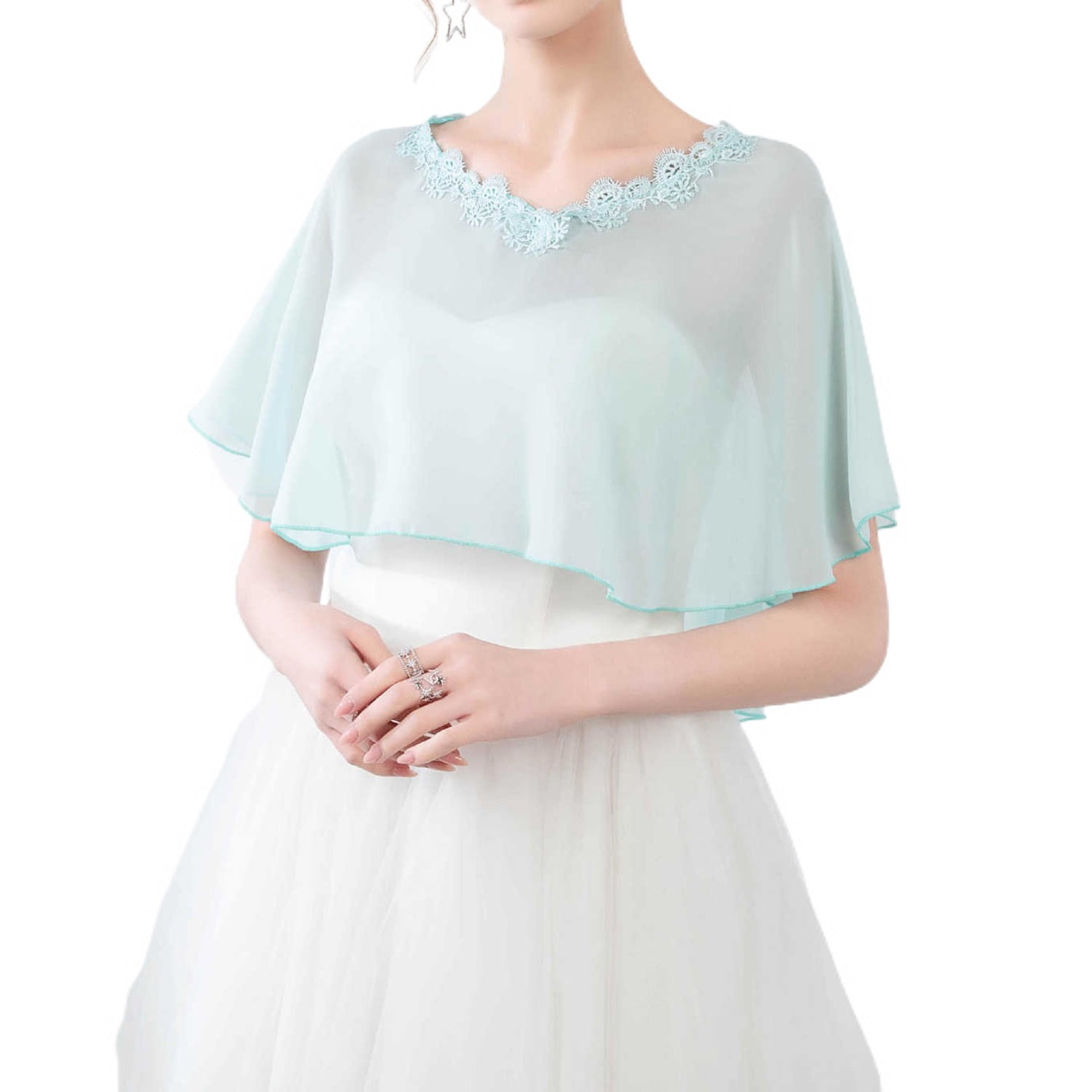 SWSMCLT Women's Sheer Shawls and Wraps Chiffon Lace Neck Pashmina ...
