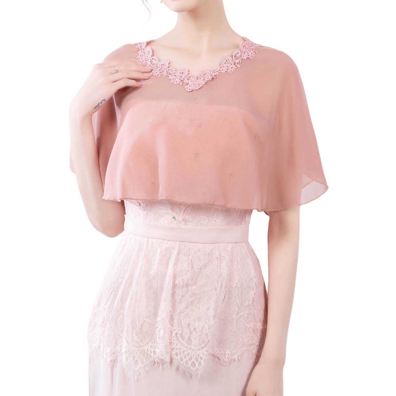 SWSMCLT Women's Sheer Shawls and Wraps Chiffon Lace Neck Pashmina Wedding Scarf Elegant Capelet ...