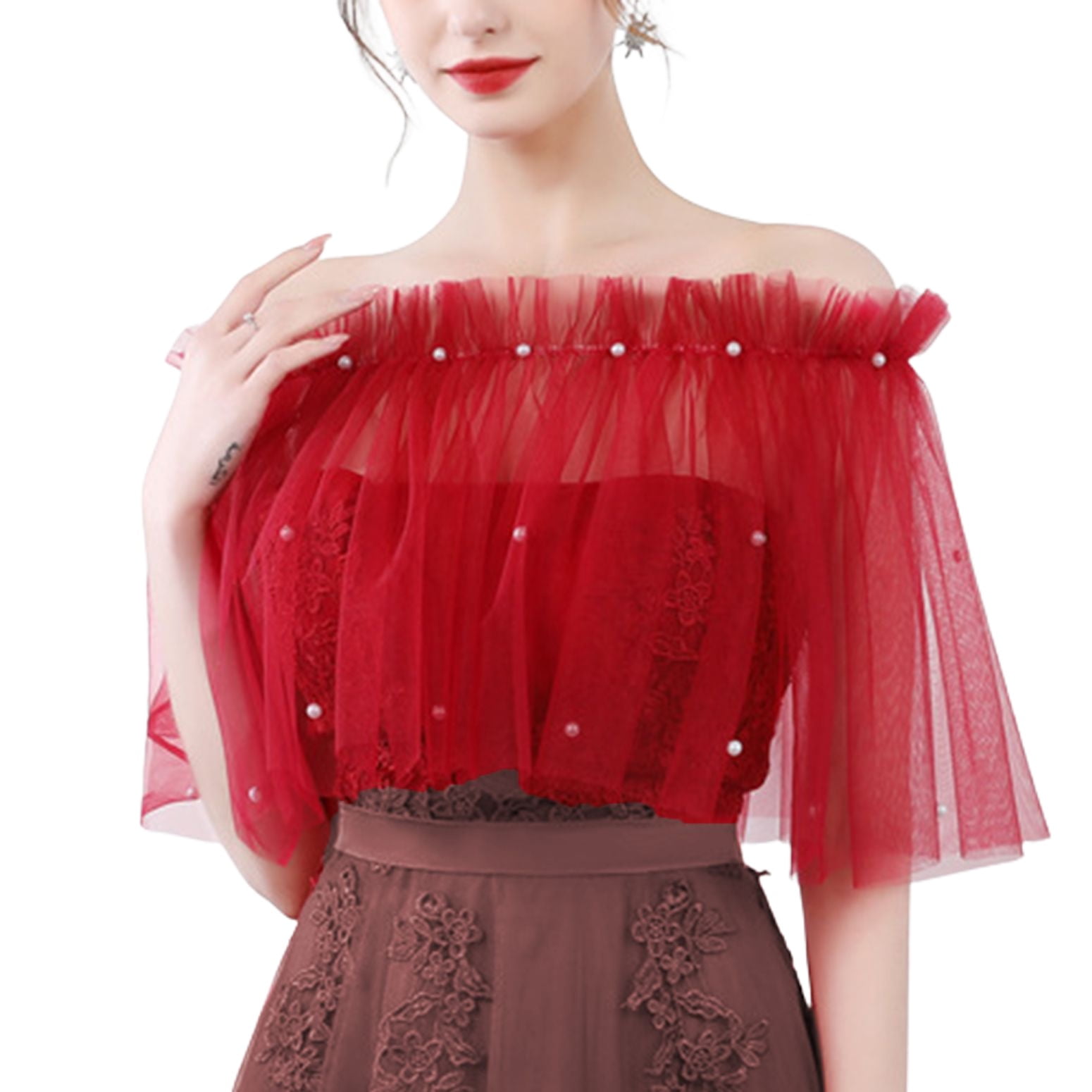 SWSMCLT Women's Sheer Shrug Cape Wedding Bolero Bridal Summer Tulle ...