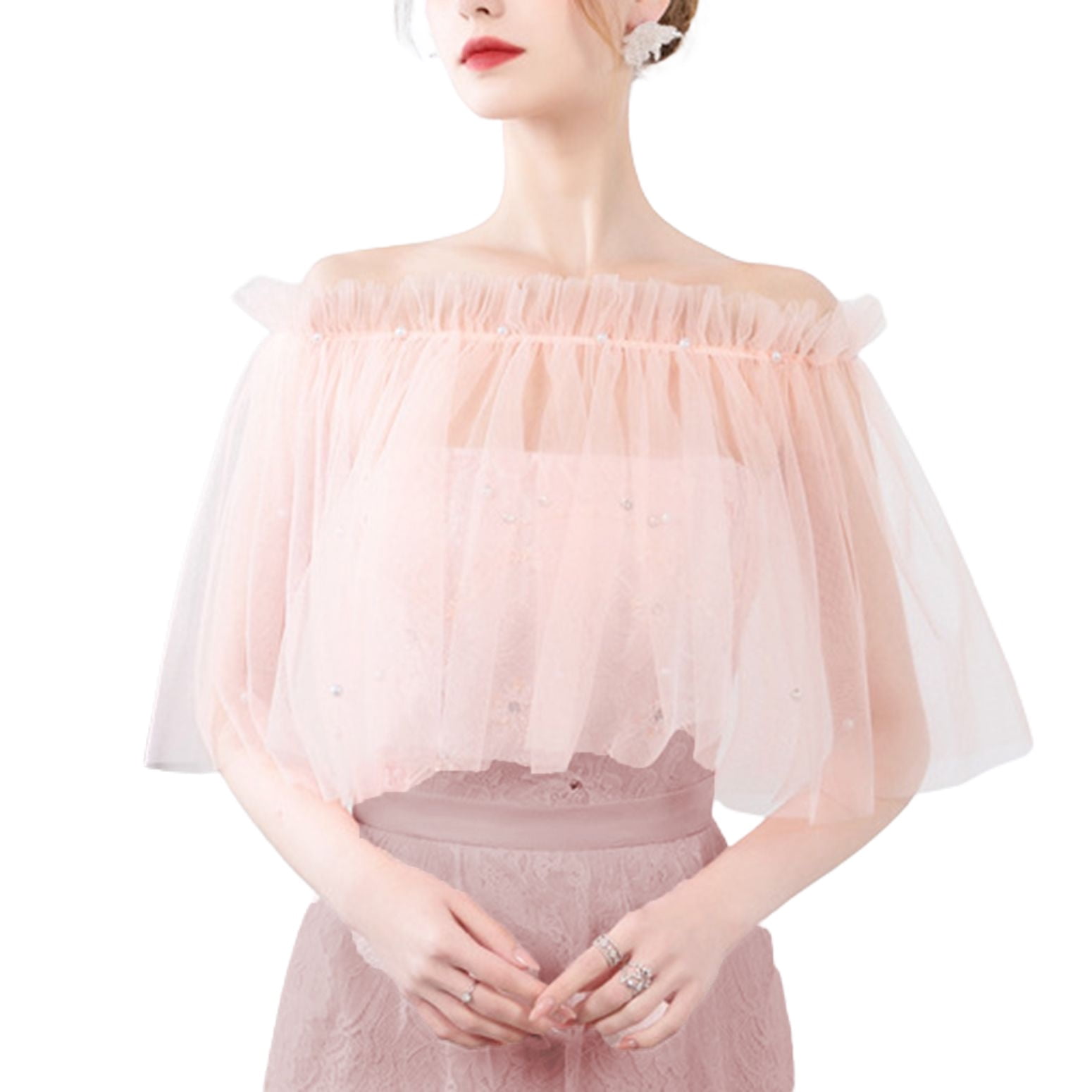 SWSMCLT Women's Sheer Shrug Cape Wedding Bolero Bridal Summer Tulle ...