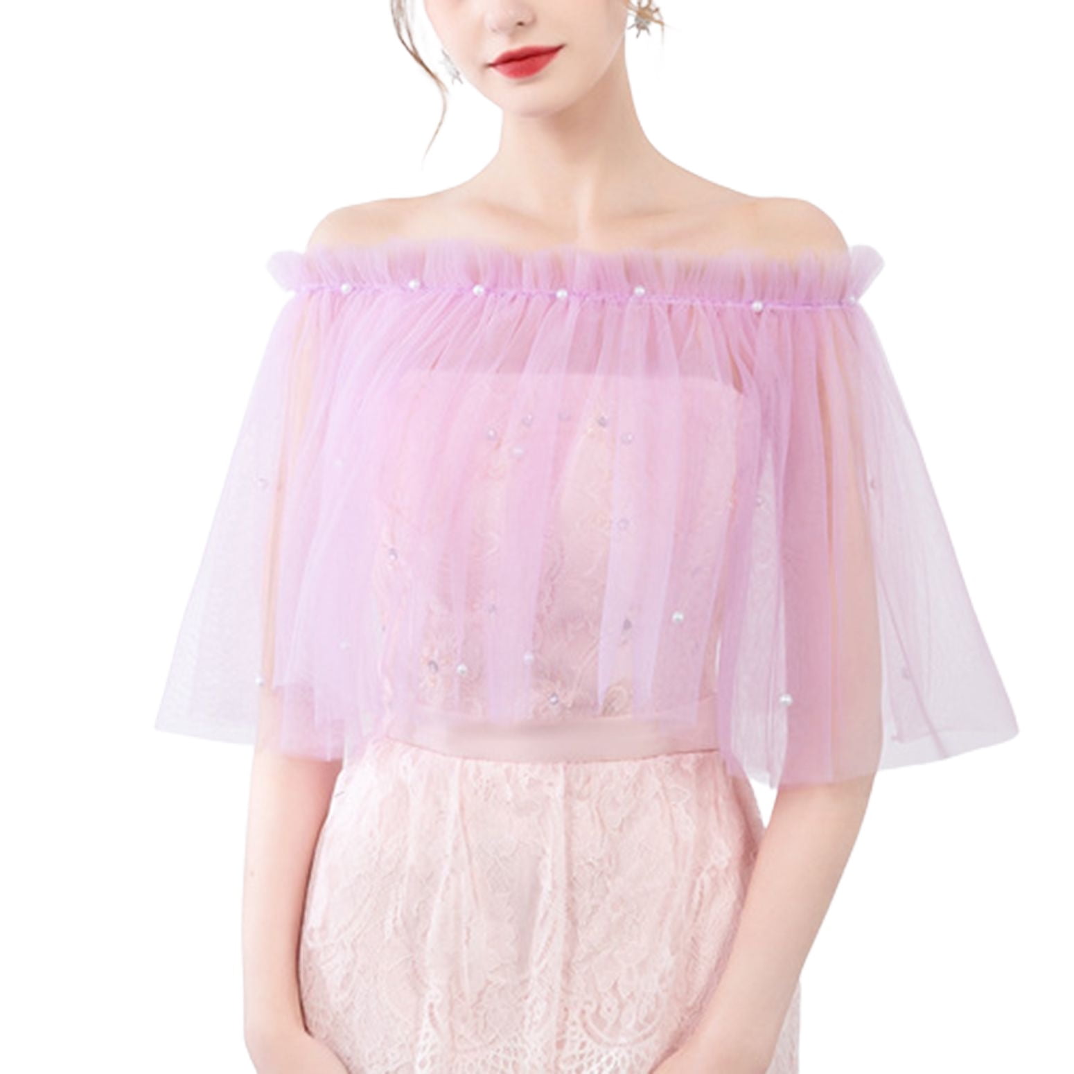 SWSMCLT Women's Sheer Shrug Cape Wedding Bolero Bridal Summer Tulle Light Sun Protection Chiffon ...