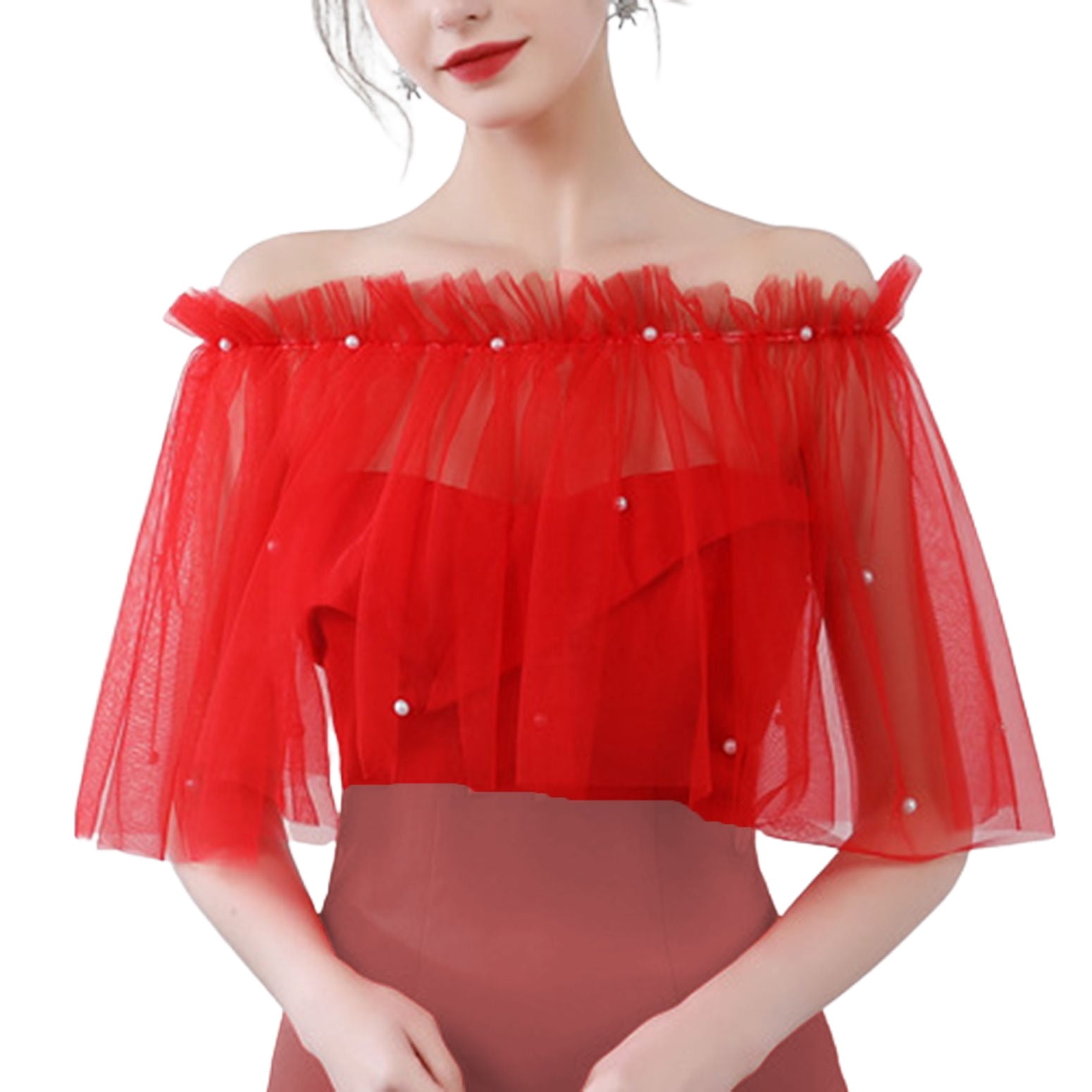 SWSMCLT Women's Sheer Shrug Cape Wedding Bolero Bridal Summer Tulle ...