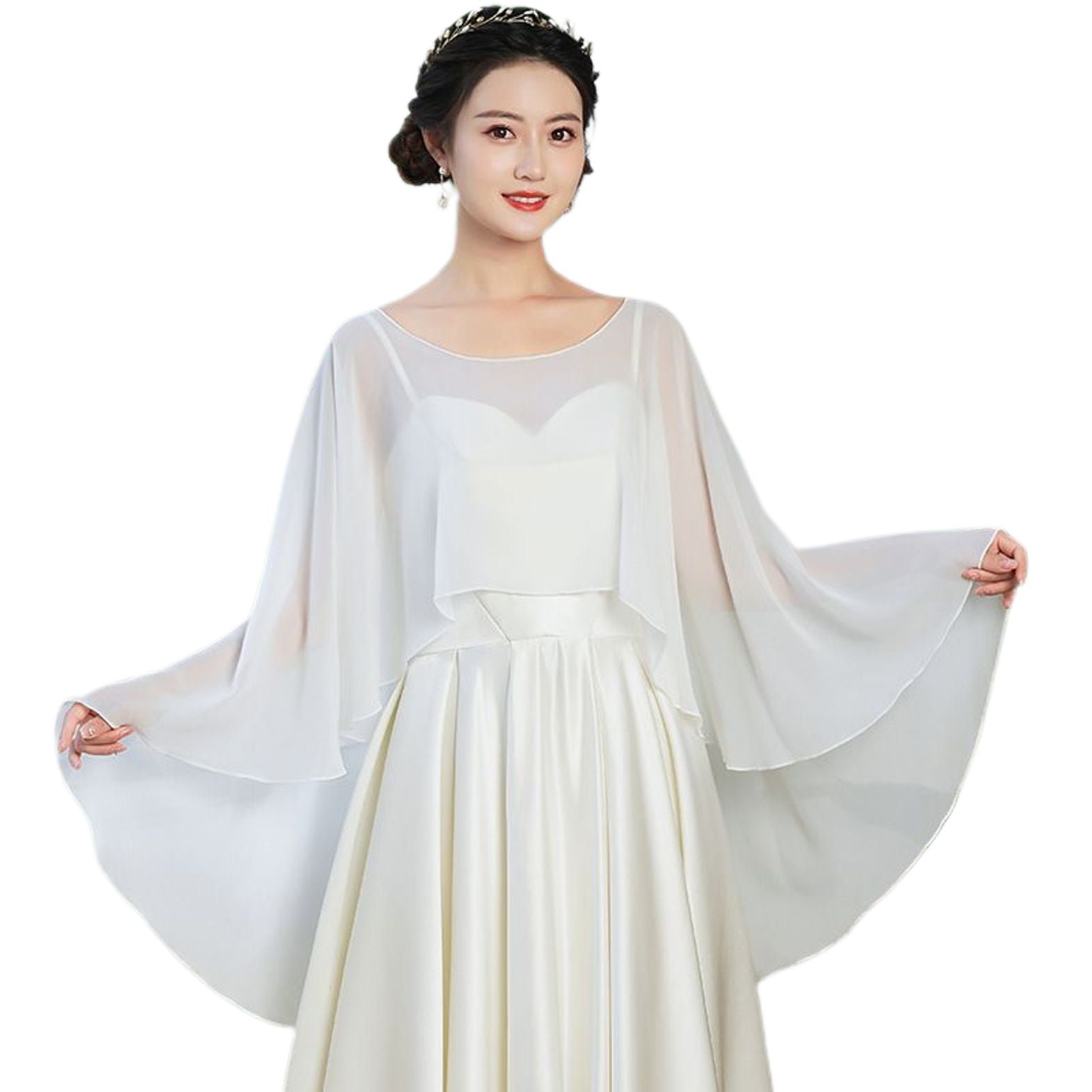 SWSMCLT Women's Shrug Sheer Top Soft Capelet Chiffon Boat Neck Long ...