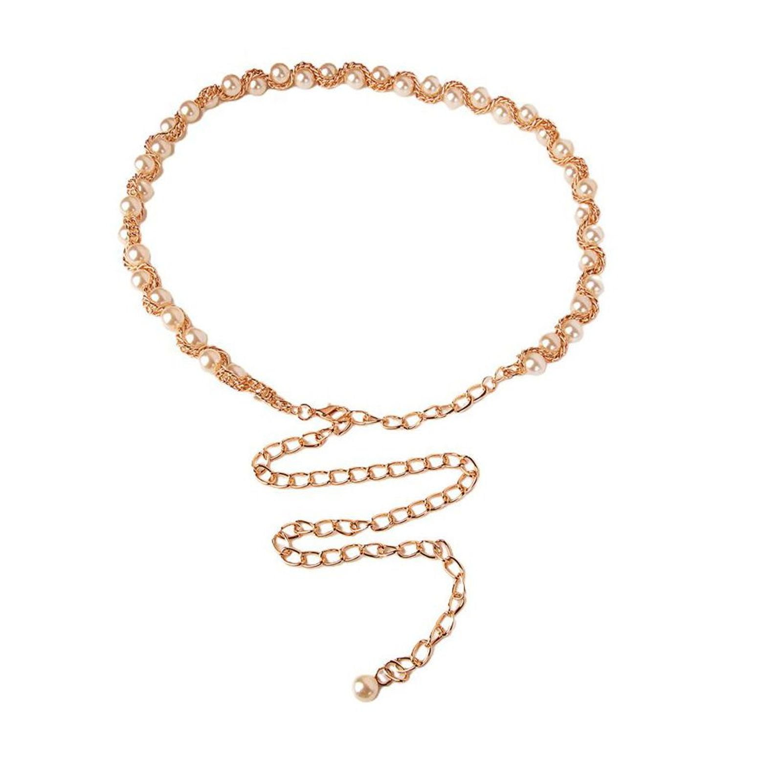 SWSMCLT Women's Skinny Chain Belt Fashion Belt Buckle Beaded Casual ...