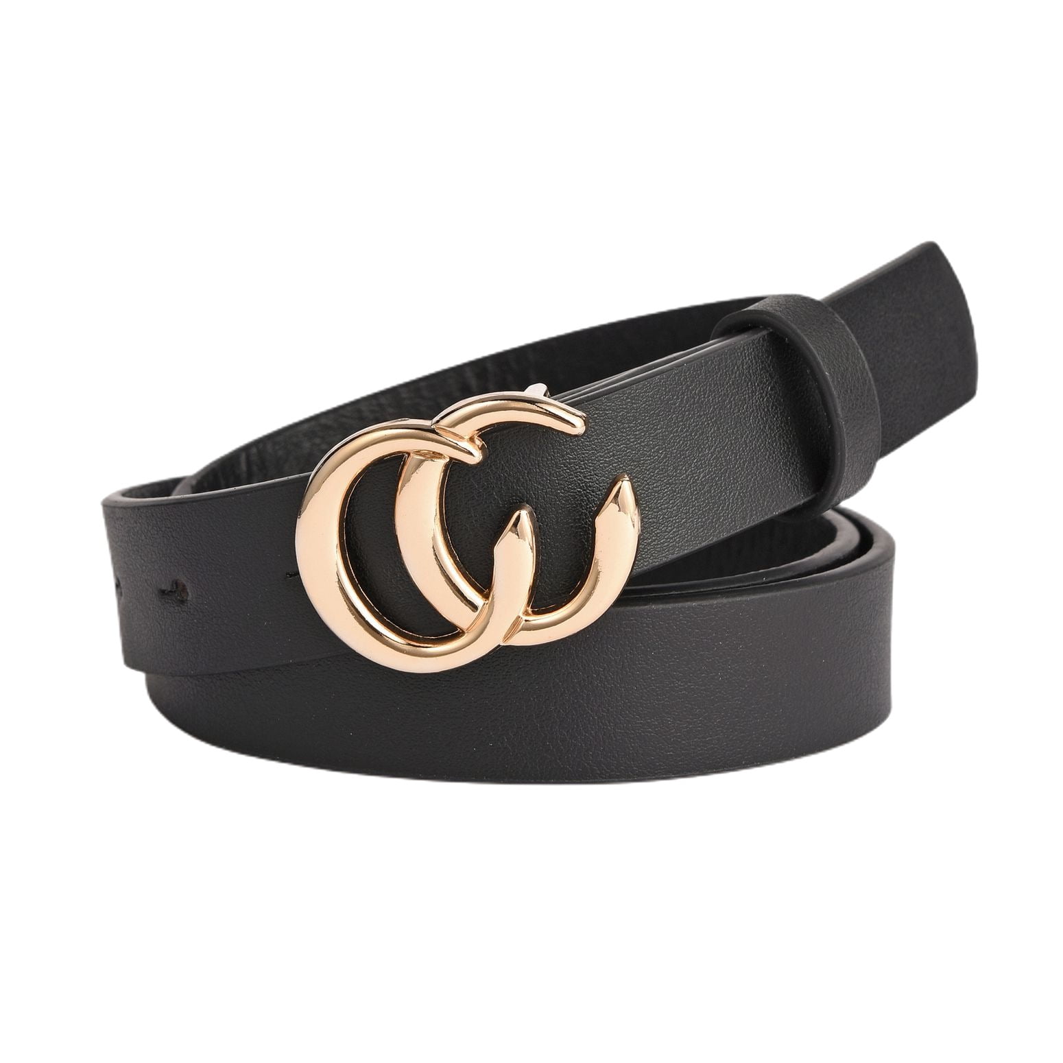 SWSMCLT Women's Skinny PU Faux Leather Belt For Dress Metal Belt Travel ...