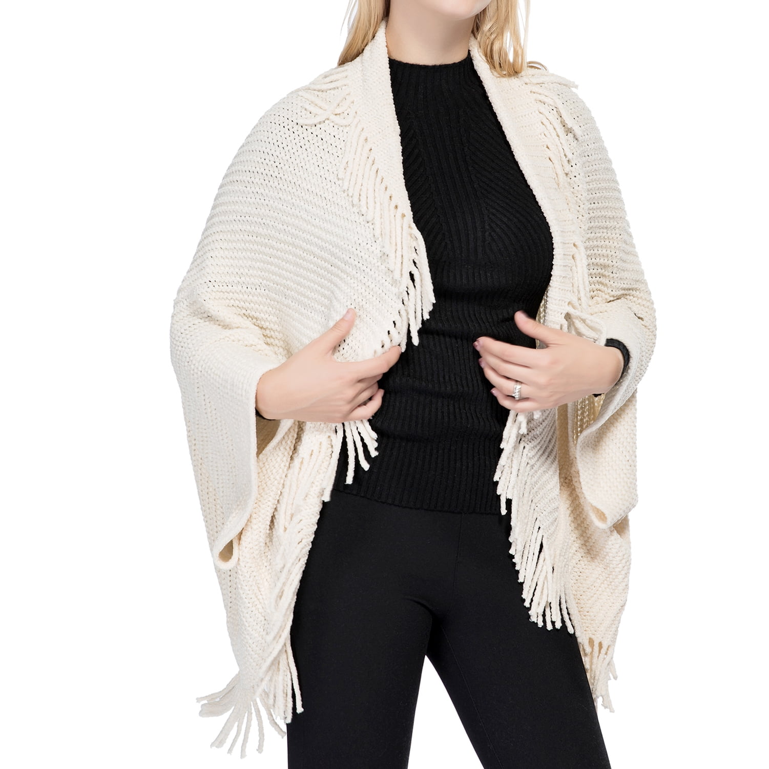 SWSMCLT Women's Soft Cape Fringe Lounging Crochet Top Knit Acrylic ...