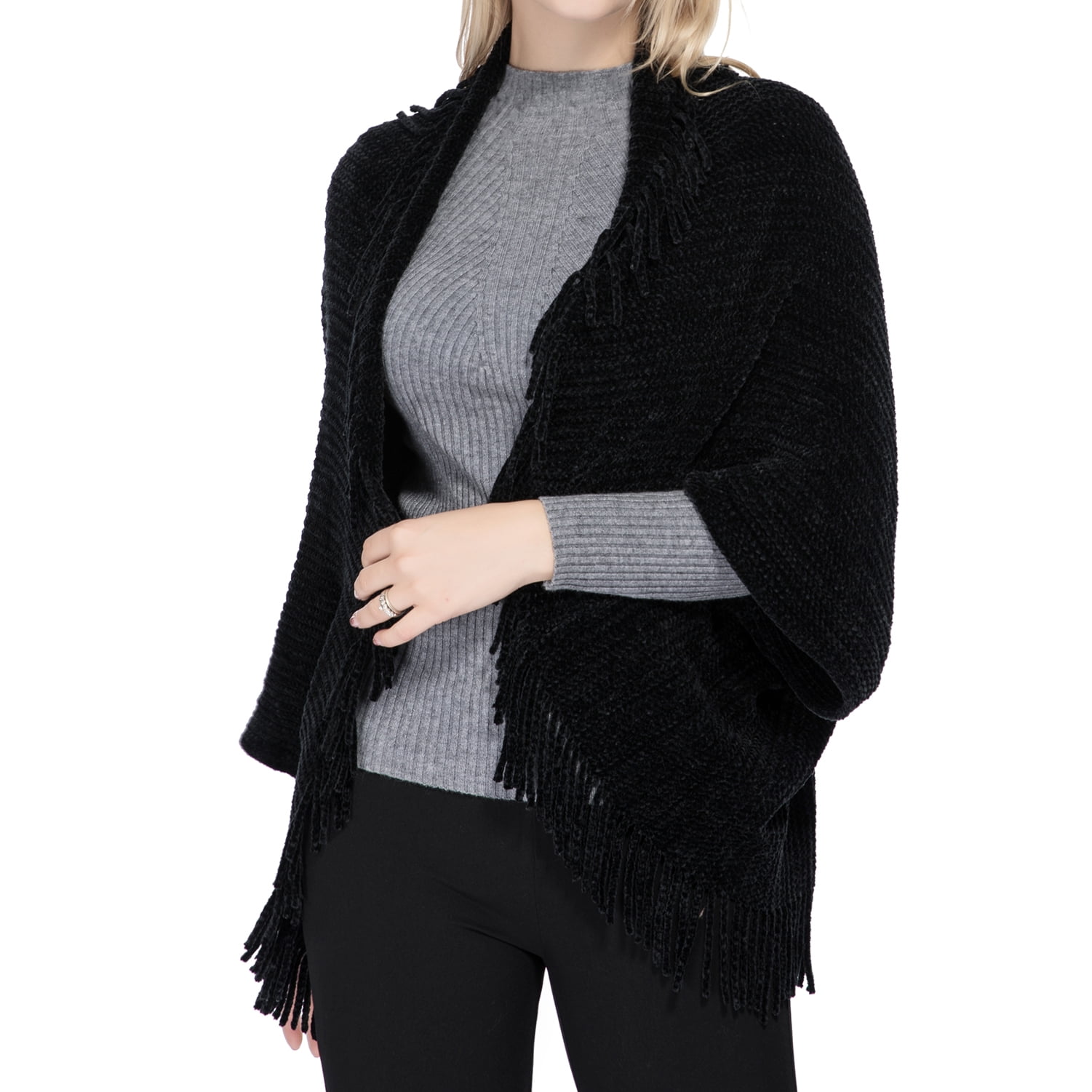 SWSMCLT Women's Soft Cape Fringe Lounging Crochet Top Knit Acrylic ...