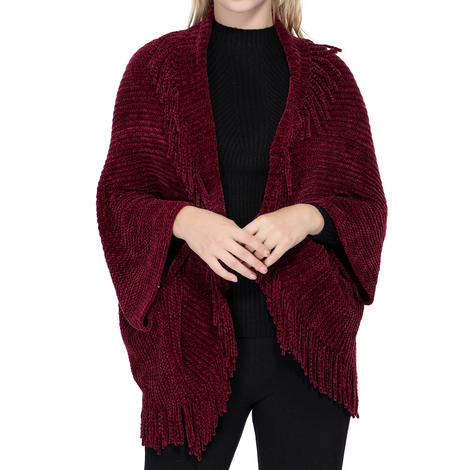 SWSMCLT Women's Soft Cape Fringe Lounging Crochet Top Knit Acrylic ...