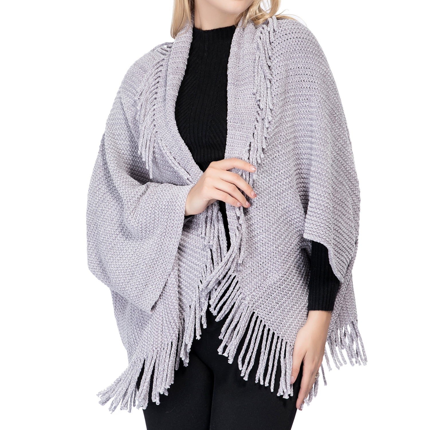 SWSMCLT Women's Soft Cape Fringe Lounging Crochet Top Knit Acrylic ...