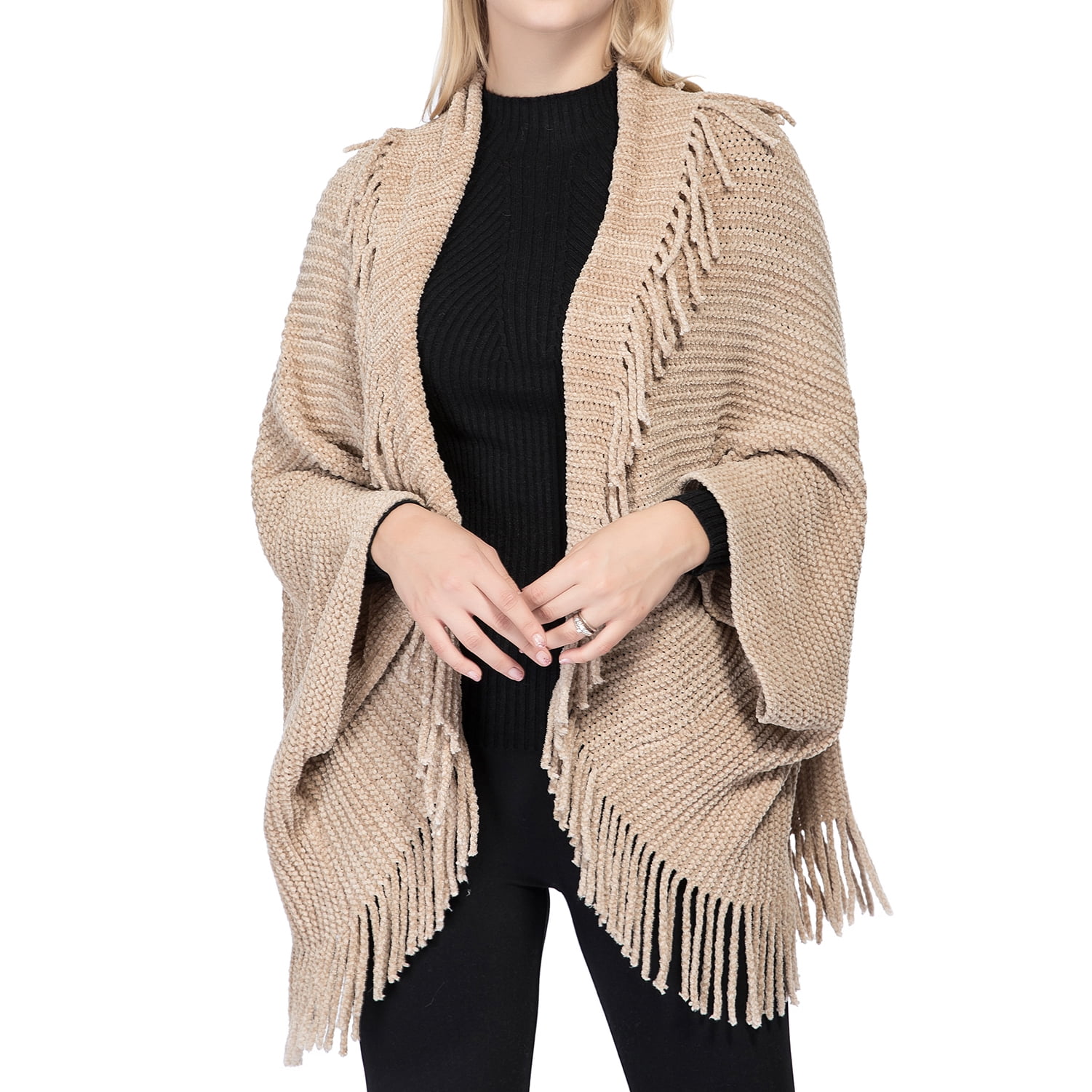 SWSMCLT Women's Soft Cape Fringe Lounging Crochet Top Knit Acrylic ...