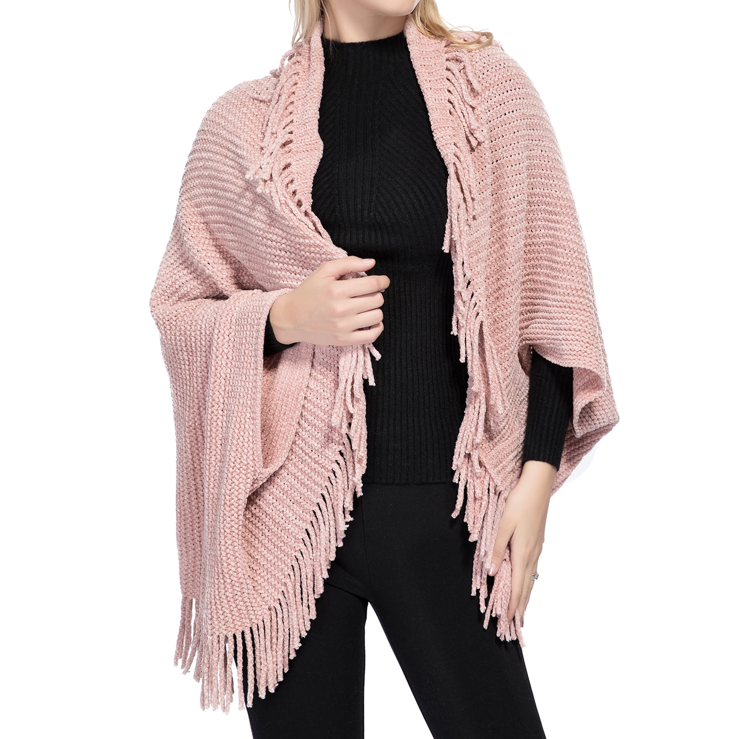 SWSMCLT Women's Soft Cape Fringe Lounging Crochet Top Knit Acrylic ...