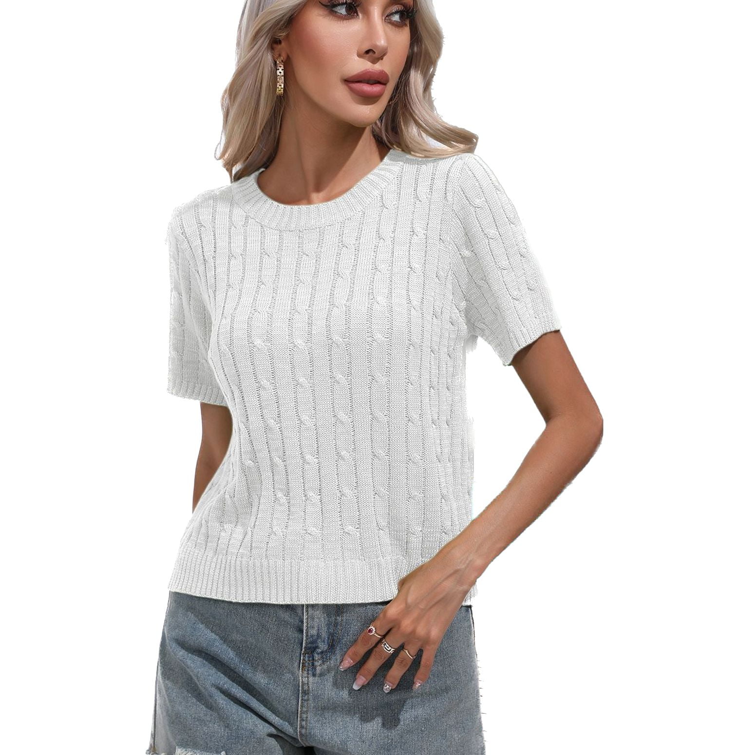 SWSMCLT Women's Soft Pullover Sweater Short Sleeve Casual Elegant ...