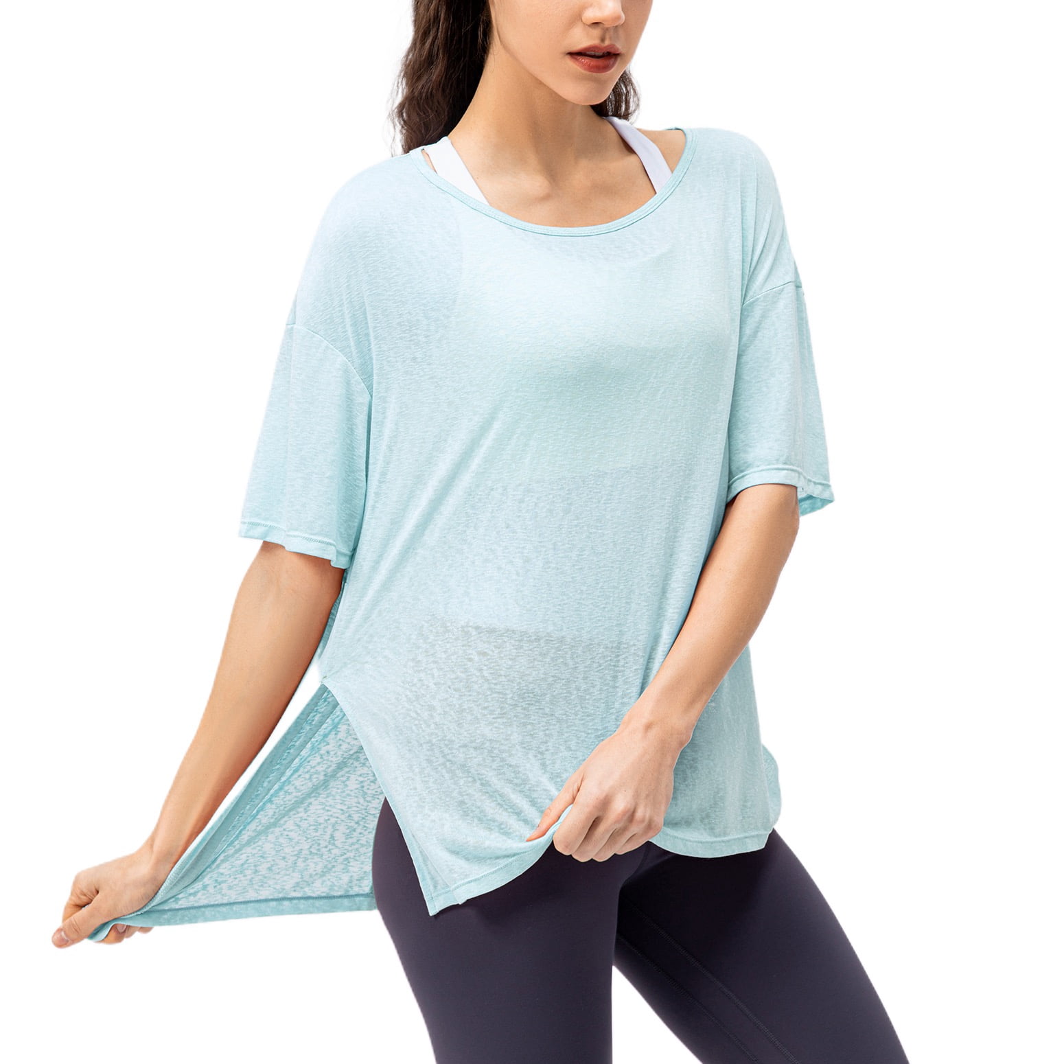 SWSMCLT Women's Soft Shirt T Shirt Workout Short Sleeve Side Split See ...