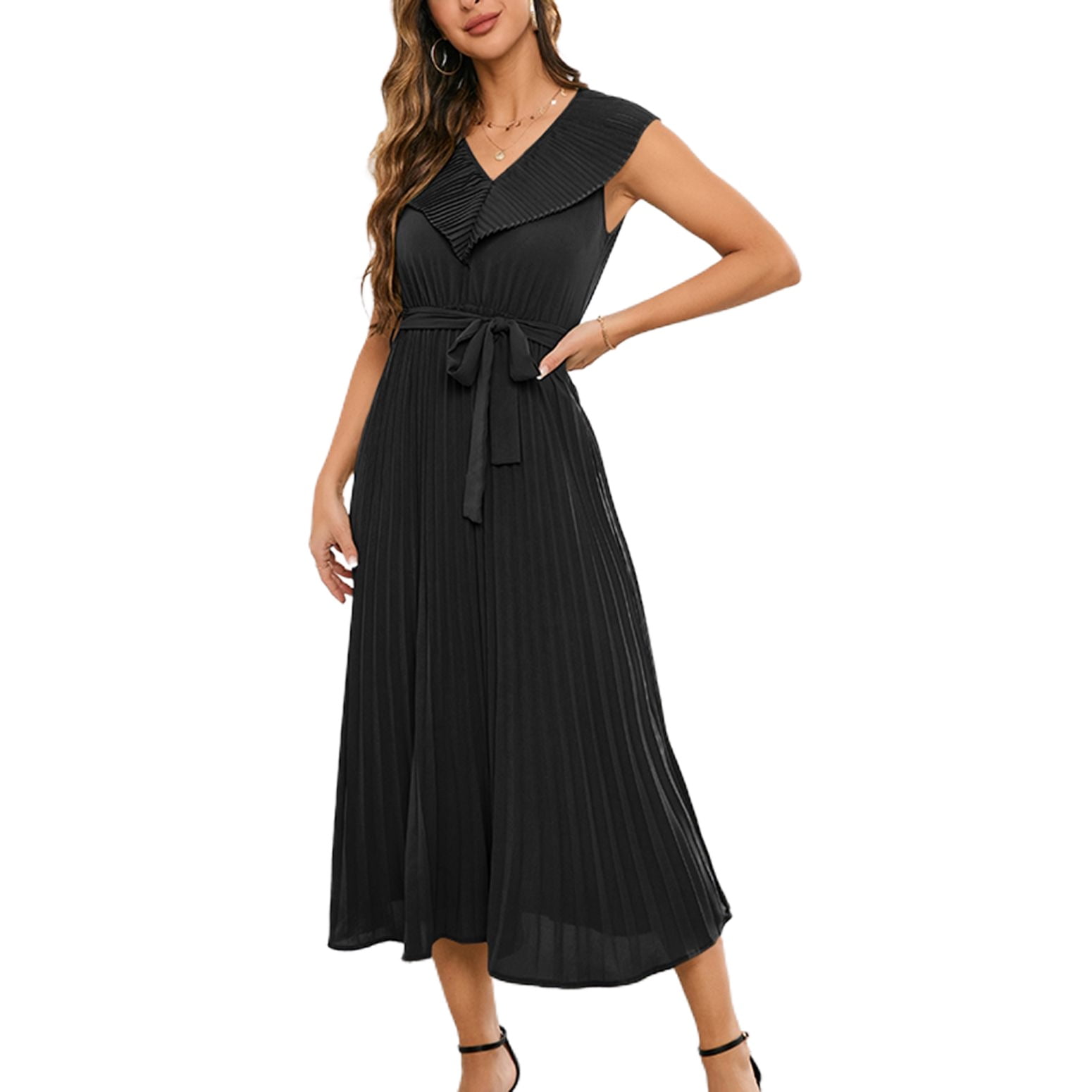 SWSMCLT Women's Spring Dresses Cocktail Dress V Neck Swing Dress Long ...