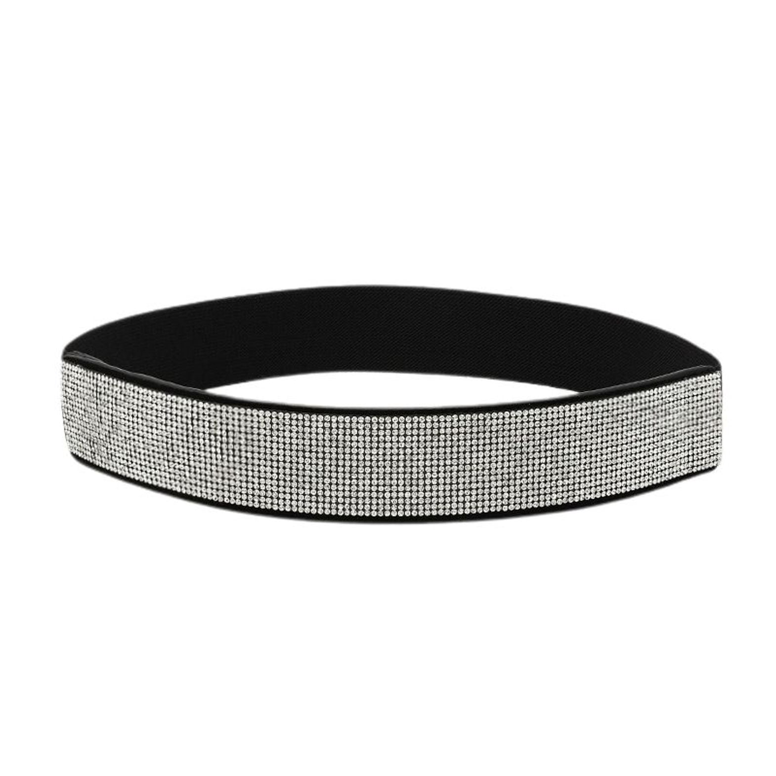 SWSMCLT Women's Stretch Beaded Holeless Bling Fashion Belt Rhinestone ...