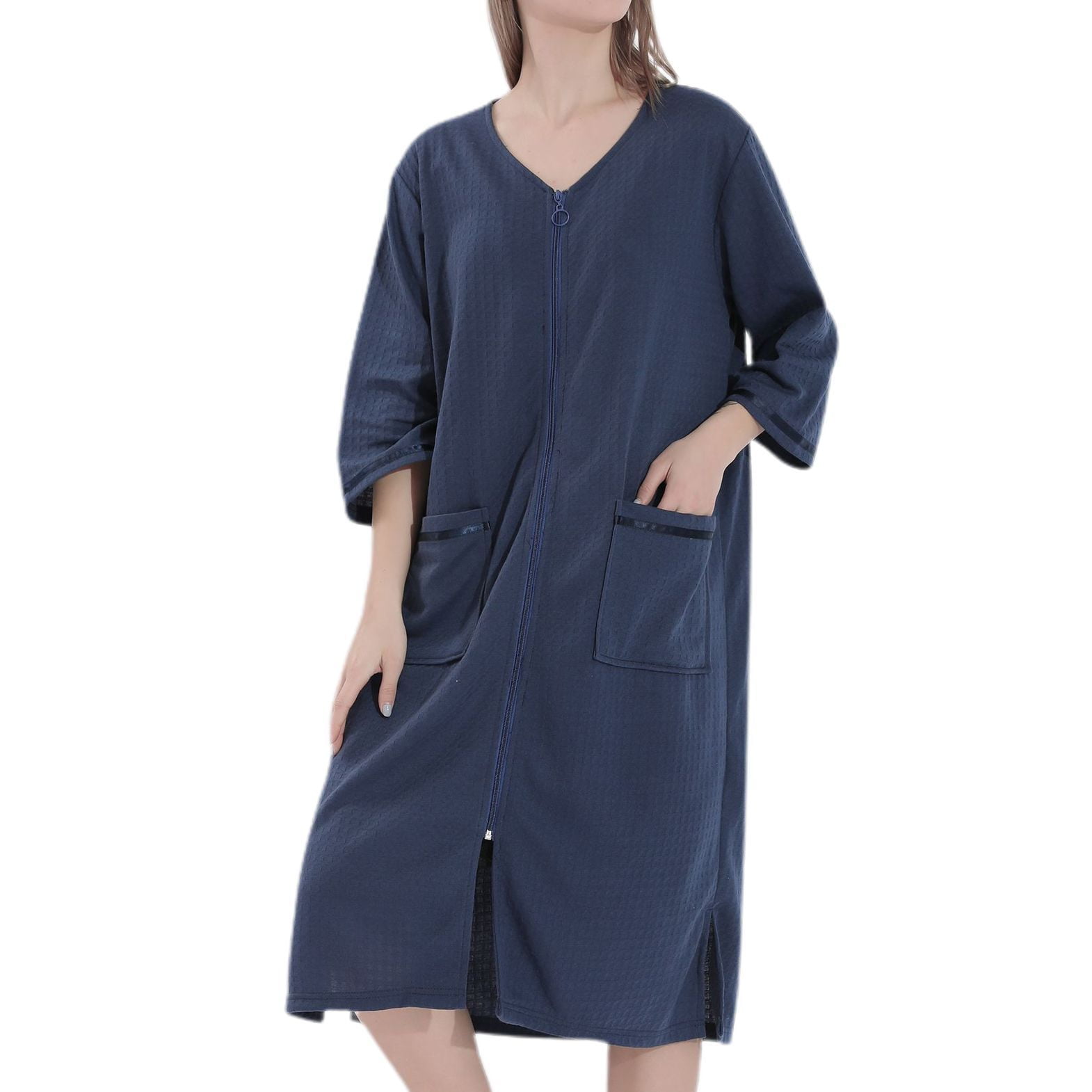 SWSMCLT Women's Summer House Coat Soft Waffle Housecoat Thin V Neck 3/4 ...