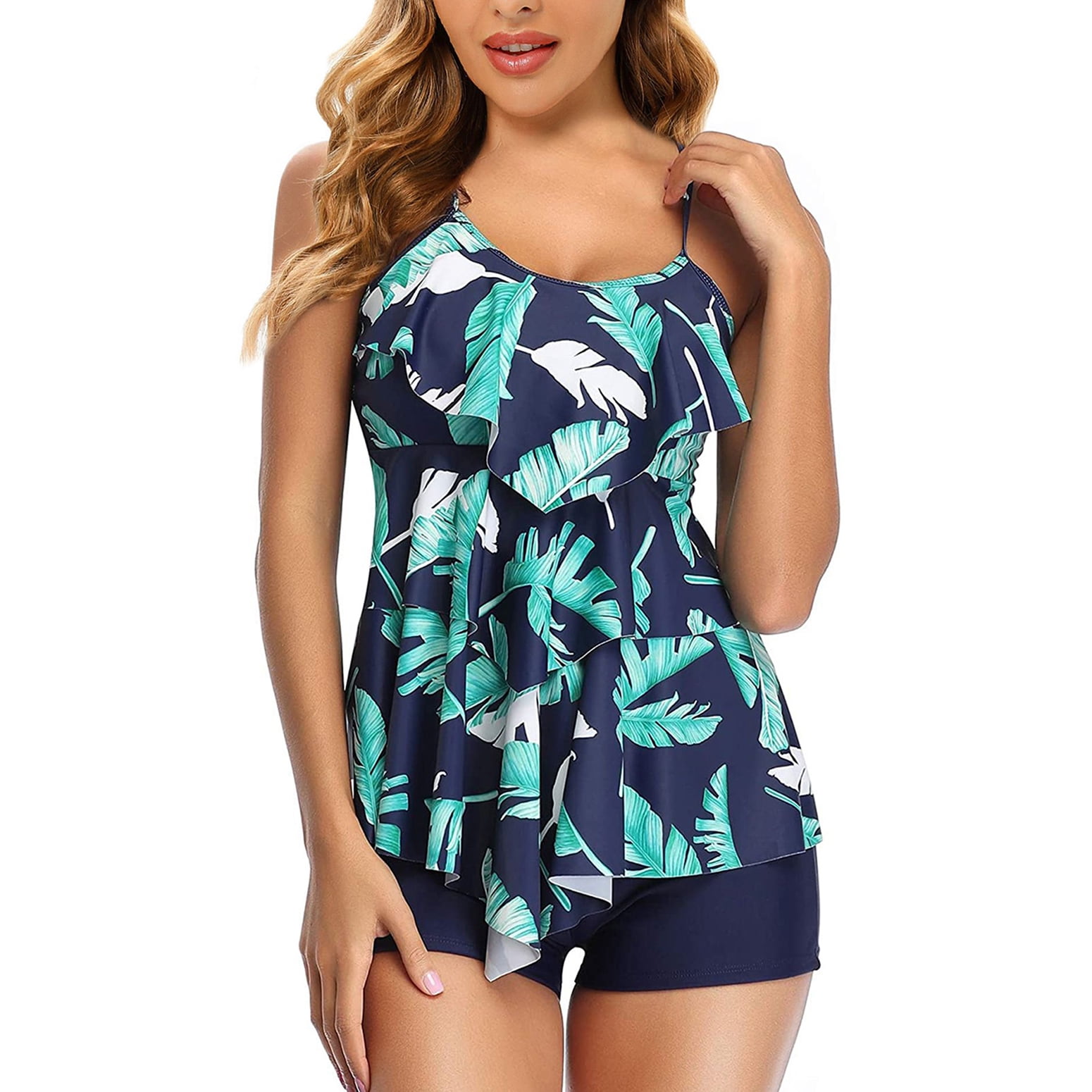 SWSMCLT Women's Tankini Swimsuit High Waisted Bathing Suit Cute Ruffle ...