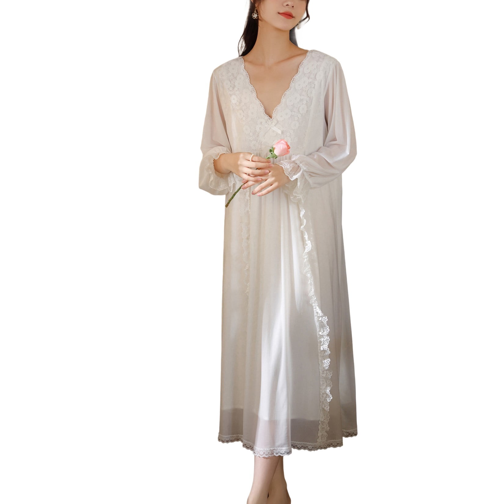 SWSMCLT Women's Victorian Nightgown Ladies Soft Overlay Floral Lace V ...