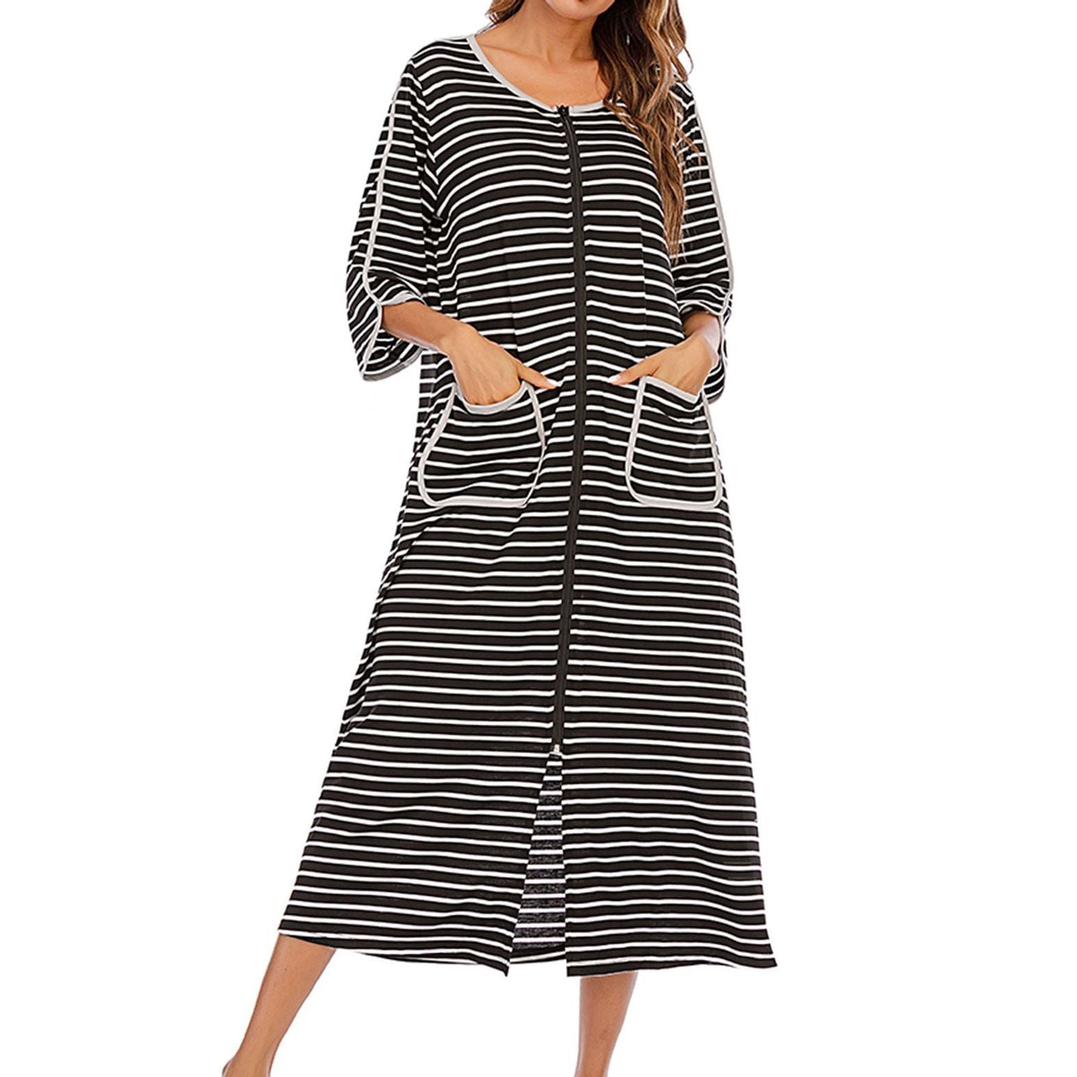 SWSMCLT Women's Warm Housecoat Zip Up RobeFall Comfy 3/4 Sleeve House ...