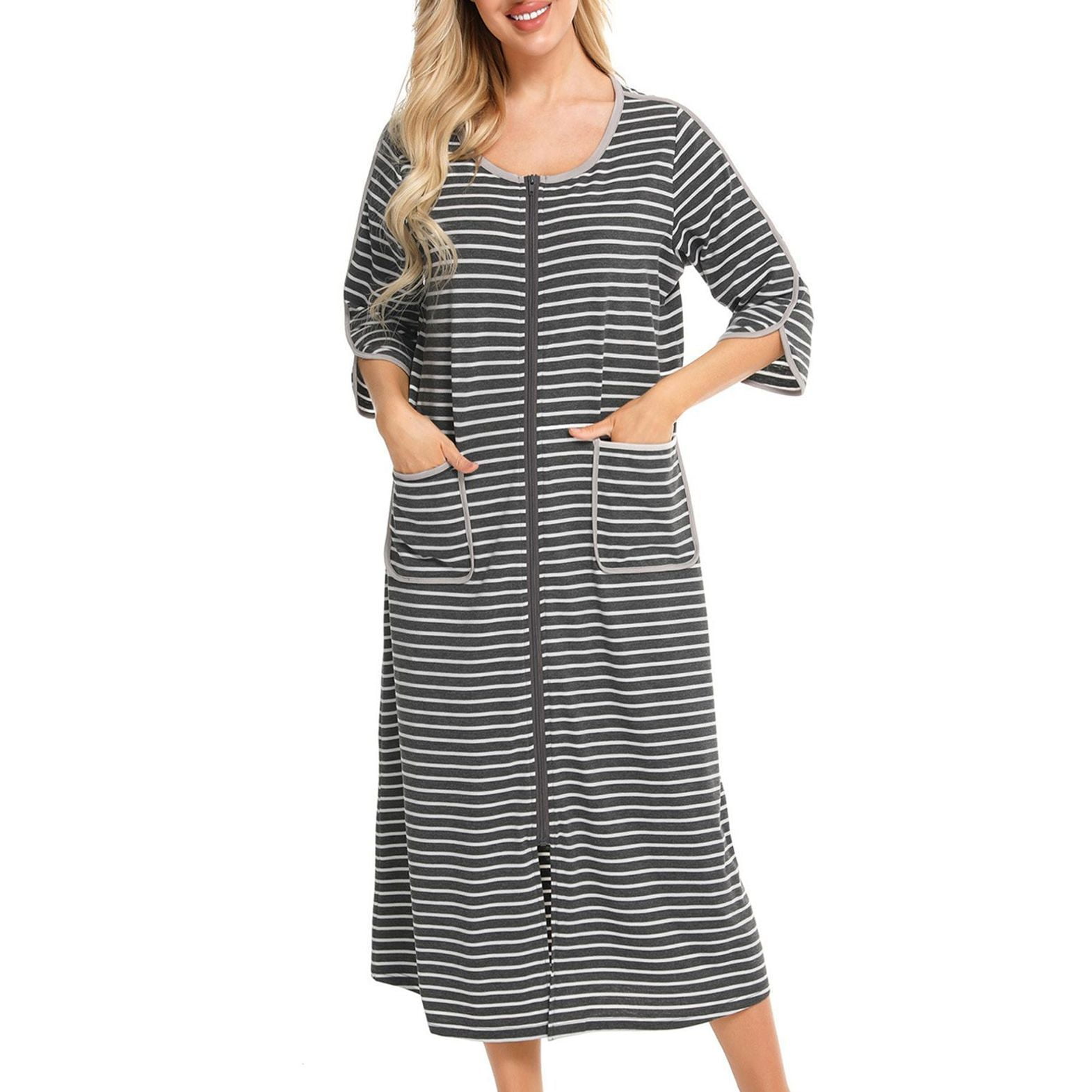 SWSMCLT Women's Warm Housecoat Zip Up RobeFall Comfy 3/4 Sleeve House ...