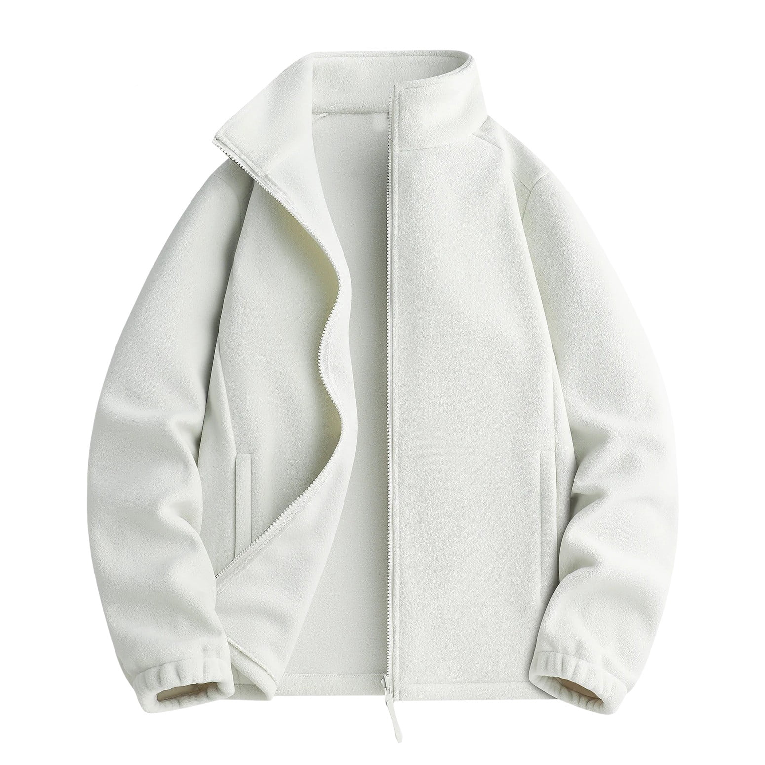 SWSMCLT Women's Warm Polar Fleece Full Zip Up Jackets White Large ...