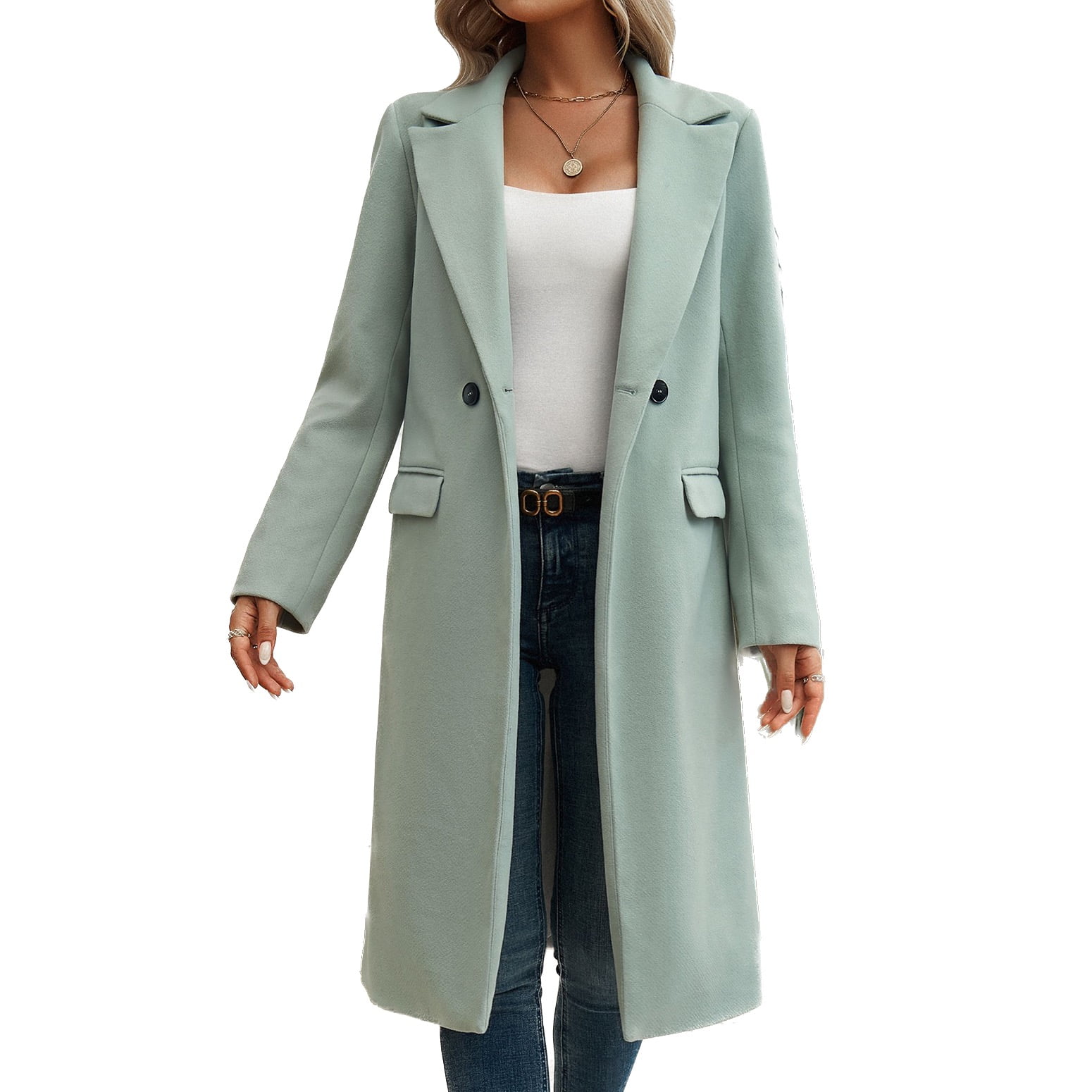 SWSMCLT Women's Winter Pea Coats Notch Collar Double Breasted Jackets ...