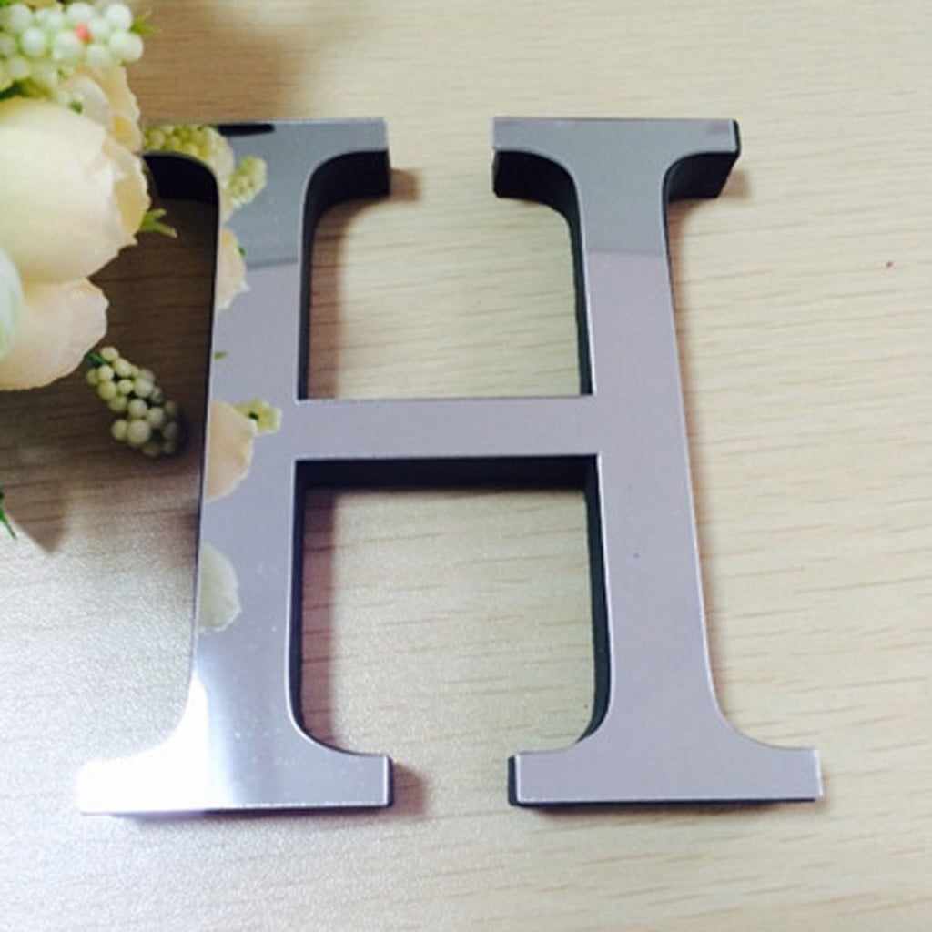 SWSUSN 3D Acrylic Alphabet Mirror Wall Stickers Letter H Self-Adhesive ...