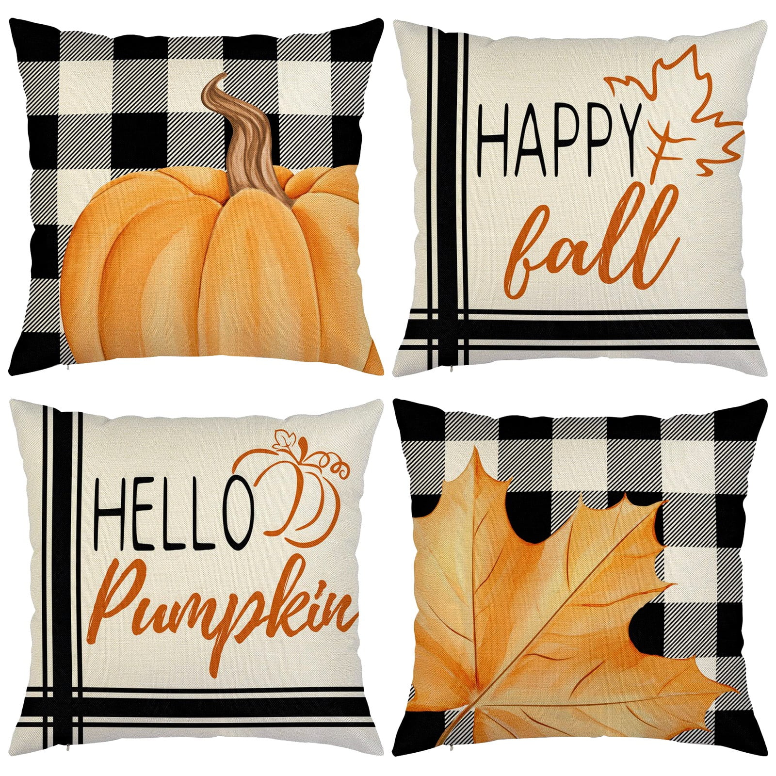 SWSUSN Fall Pillow Covers 18x18 Inch Set of 4, Polka Dots Pumpkin ...