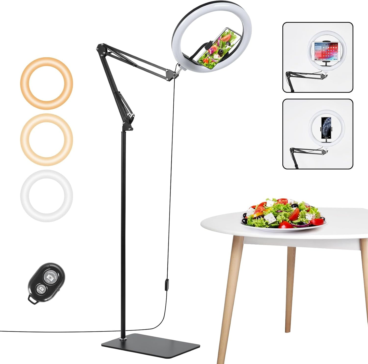 SWTSWT 12" Overhead Ring Light with 73" Height Tablet Floor Stand, LED ...
