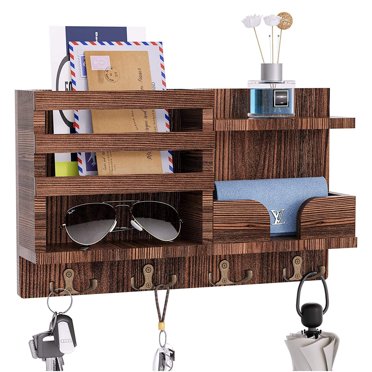 Wall Mount Mail & Key Holder Organizer with 6 Key Hooks, 1 Compartment ...