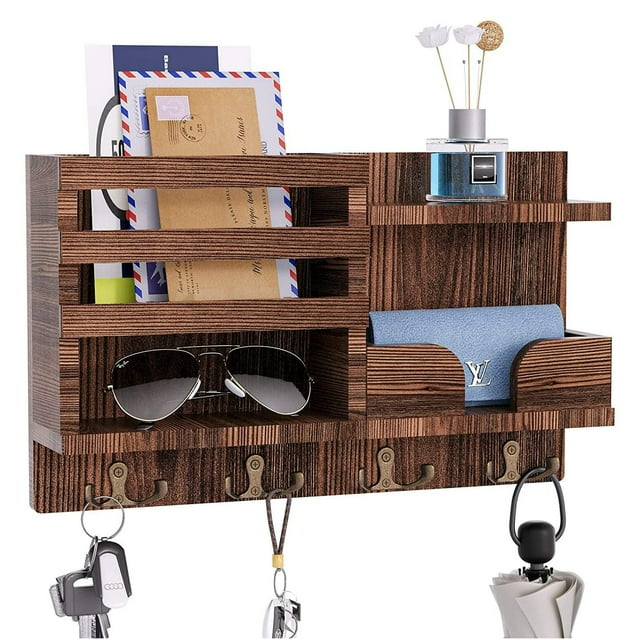 LEFEE 5 in 1 Key Holder for Wall, Wall Mounted Key Hangers, Wooden Key ...