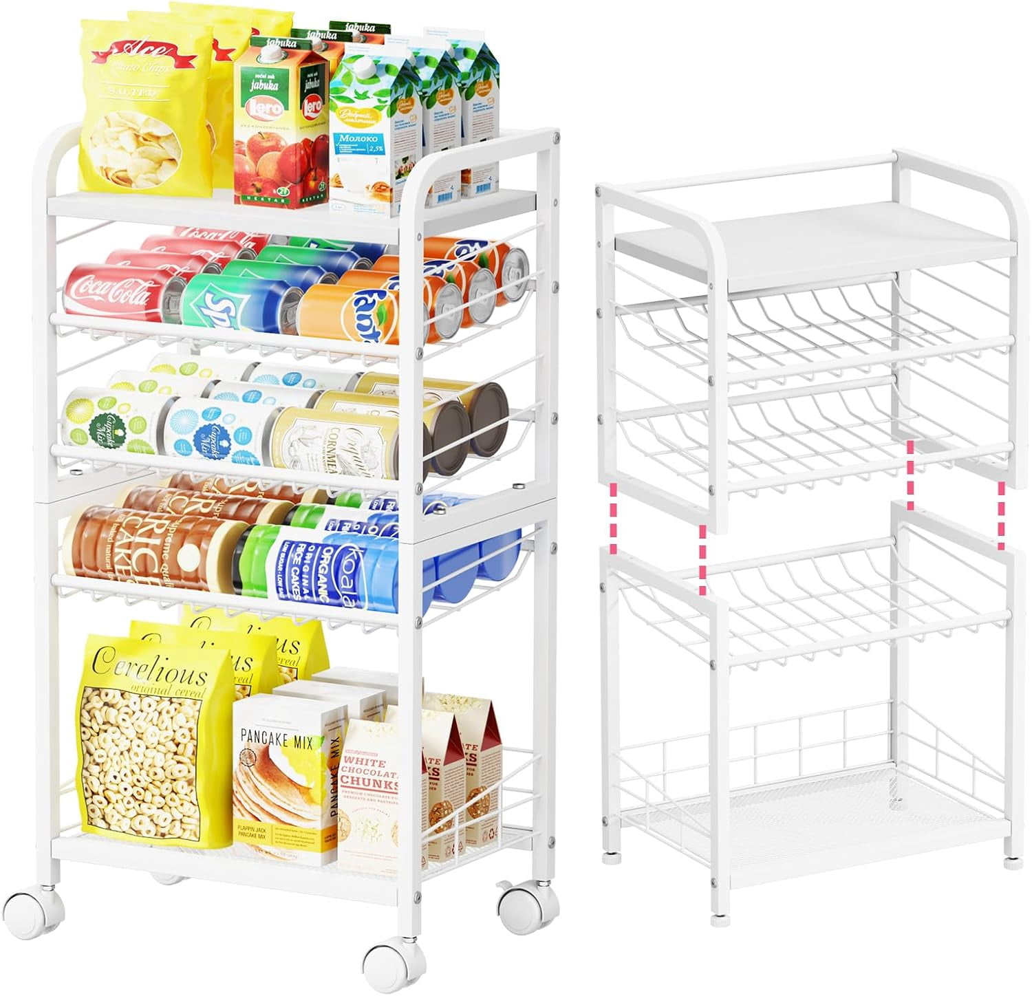 SWTYMIKI Can Organizer for Pantry - Stackable Rolling Snack Cart, Soda ...