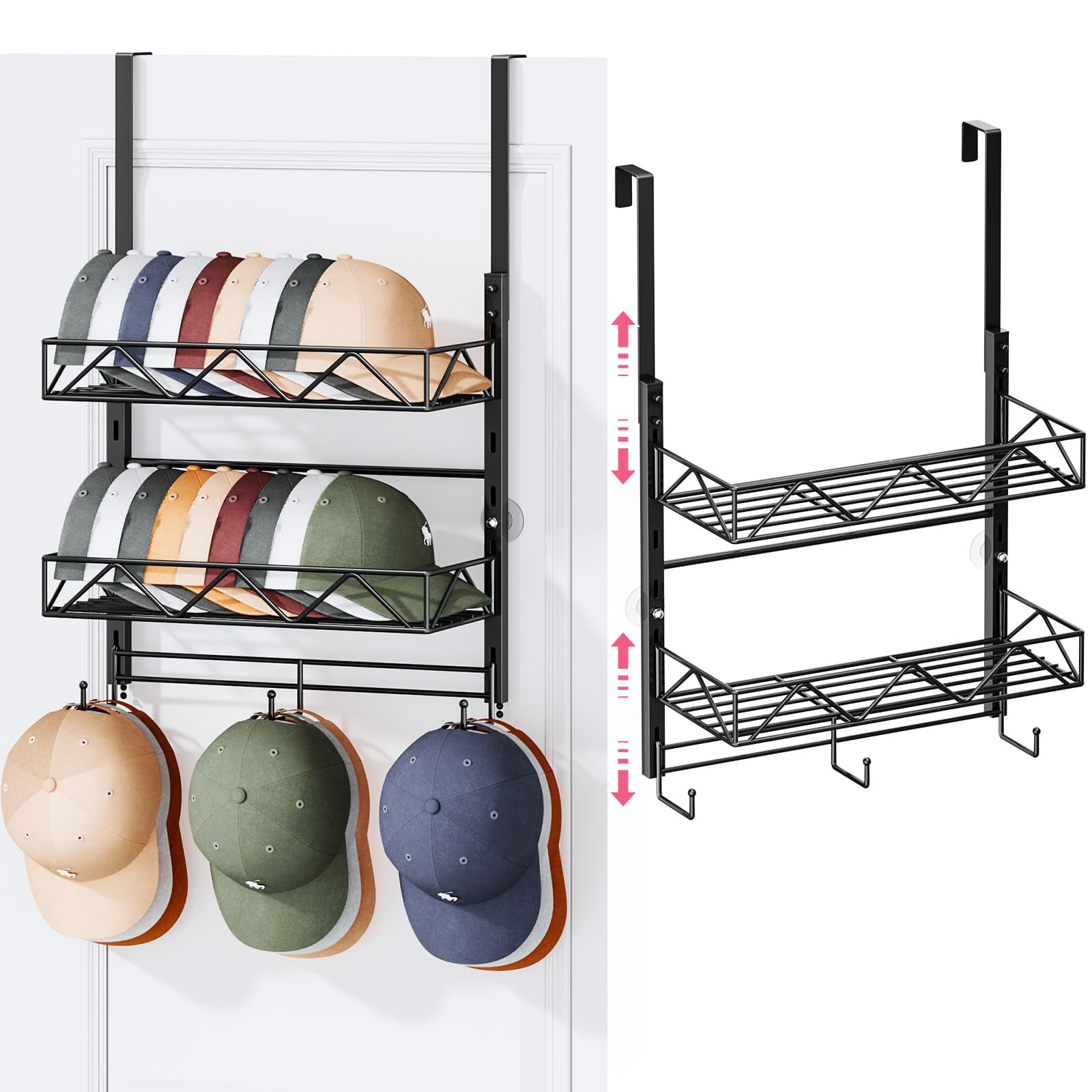 SWTYMIKI Over Door Hat Organizer - 3 Tier Wall Mounted Hat Rack with 2 ...