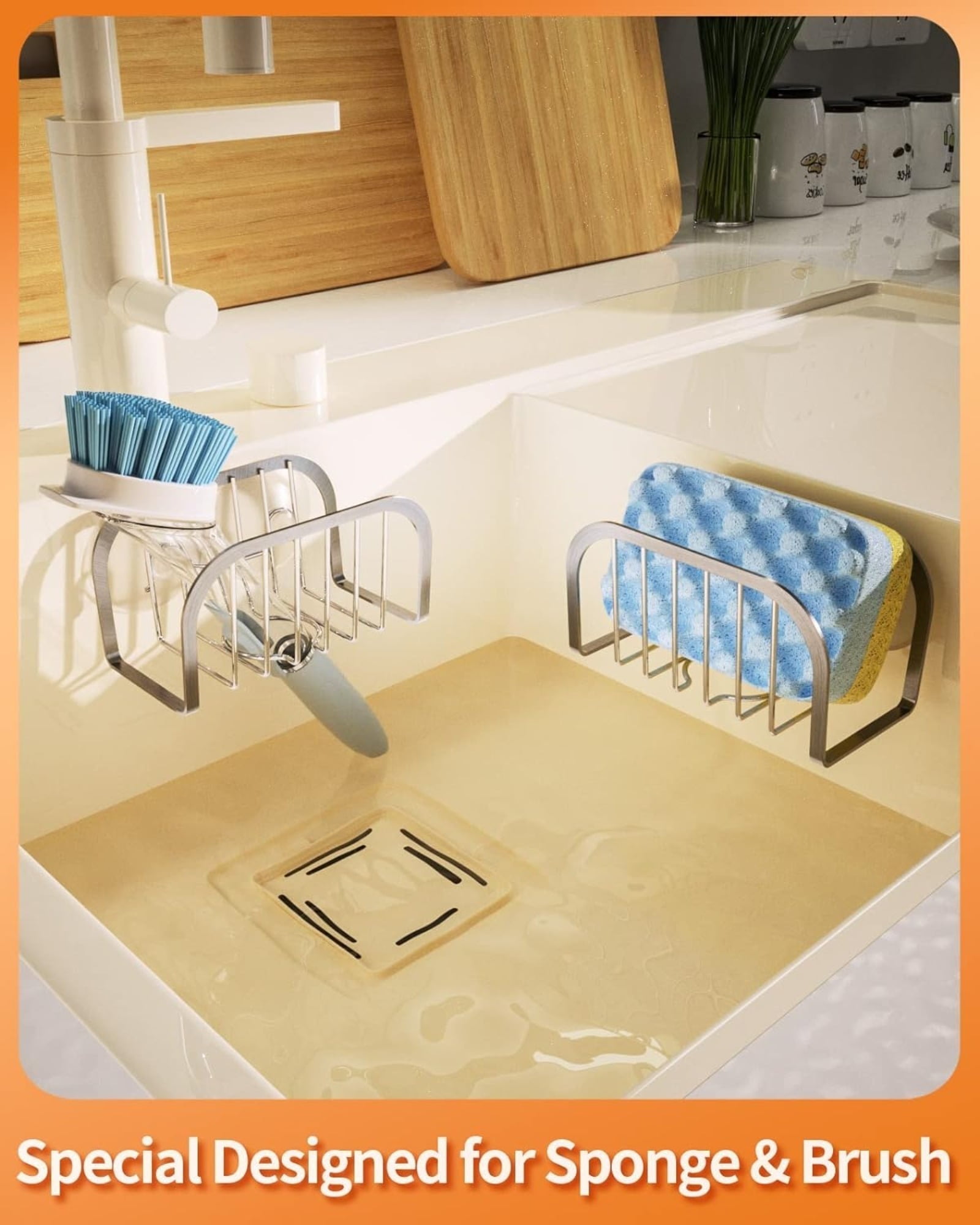 SWTYMIKI Sponge Holder for Kitchen Sink, Movable Sink Sponge Holder ...