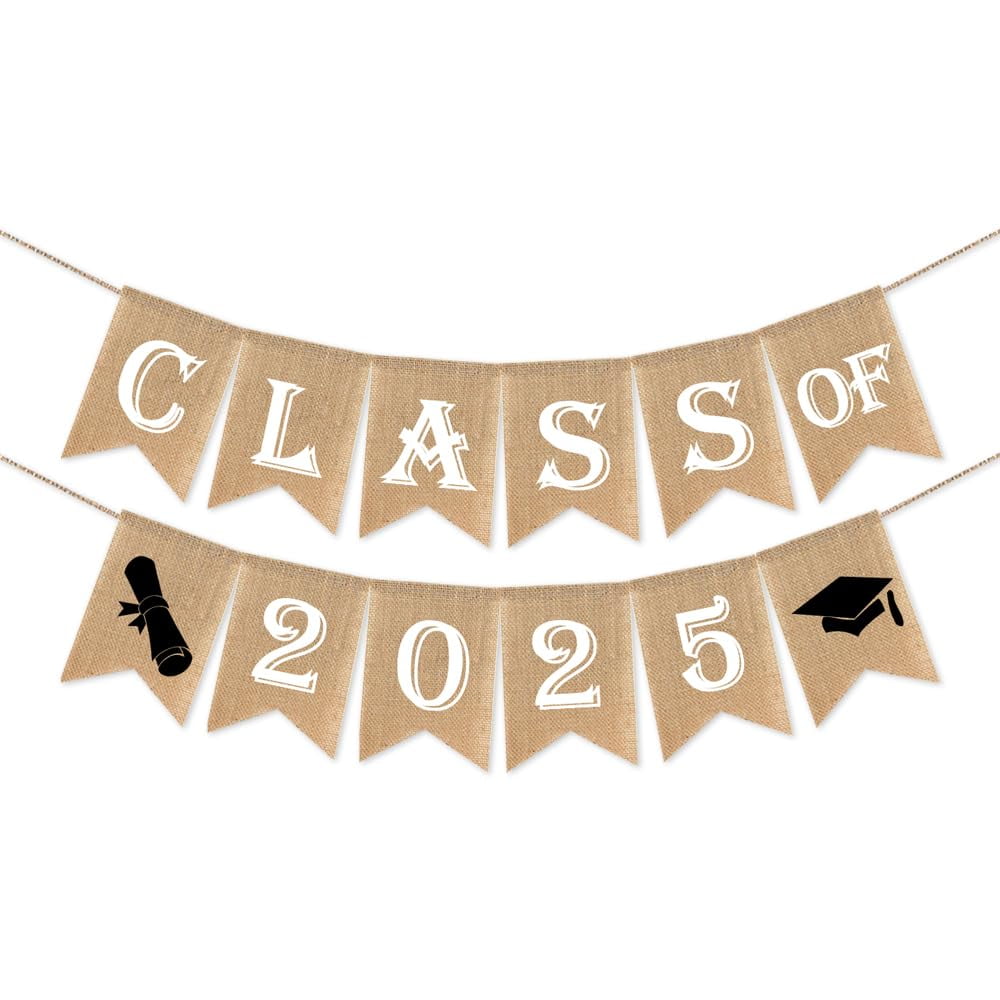 SWYOUN Burlap Class of SSF20 2025 Graduation Party Banner Decoration Classroom Grad 2025 Party ...