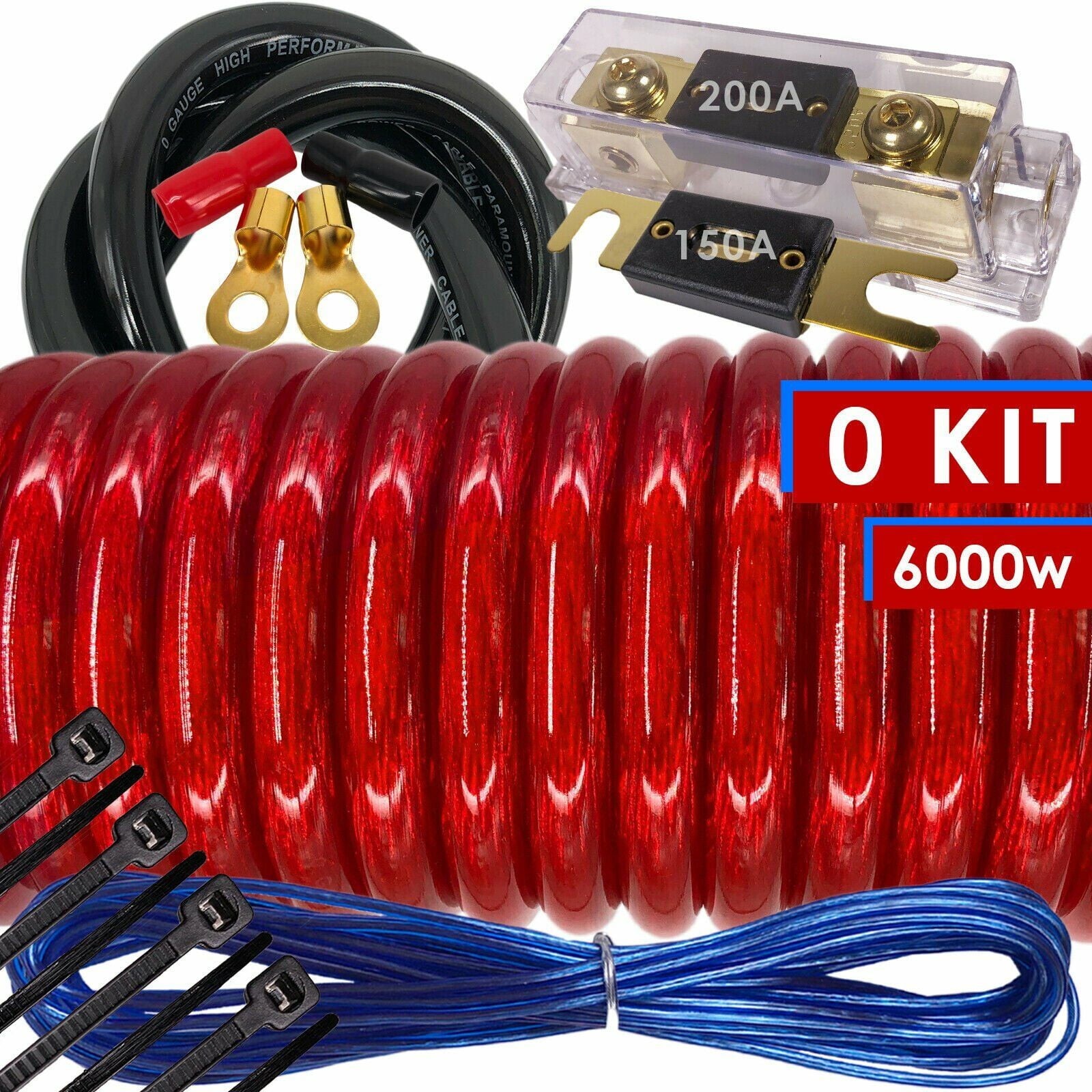 SX 0 Gauge Amp Kit 4500w to 7500W Amplifier Install Wiring 0 Ga Car ...