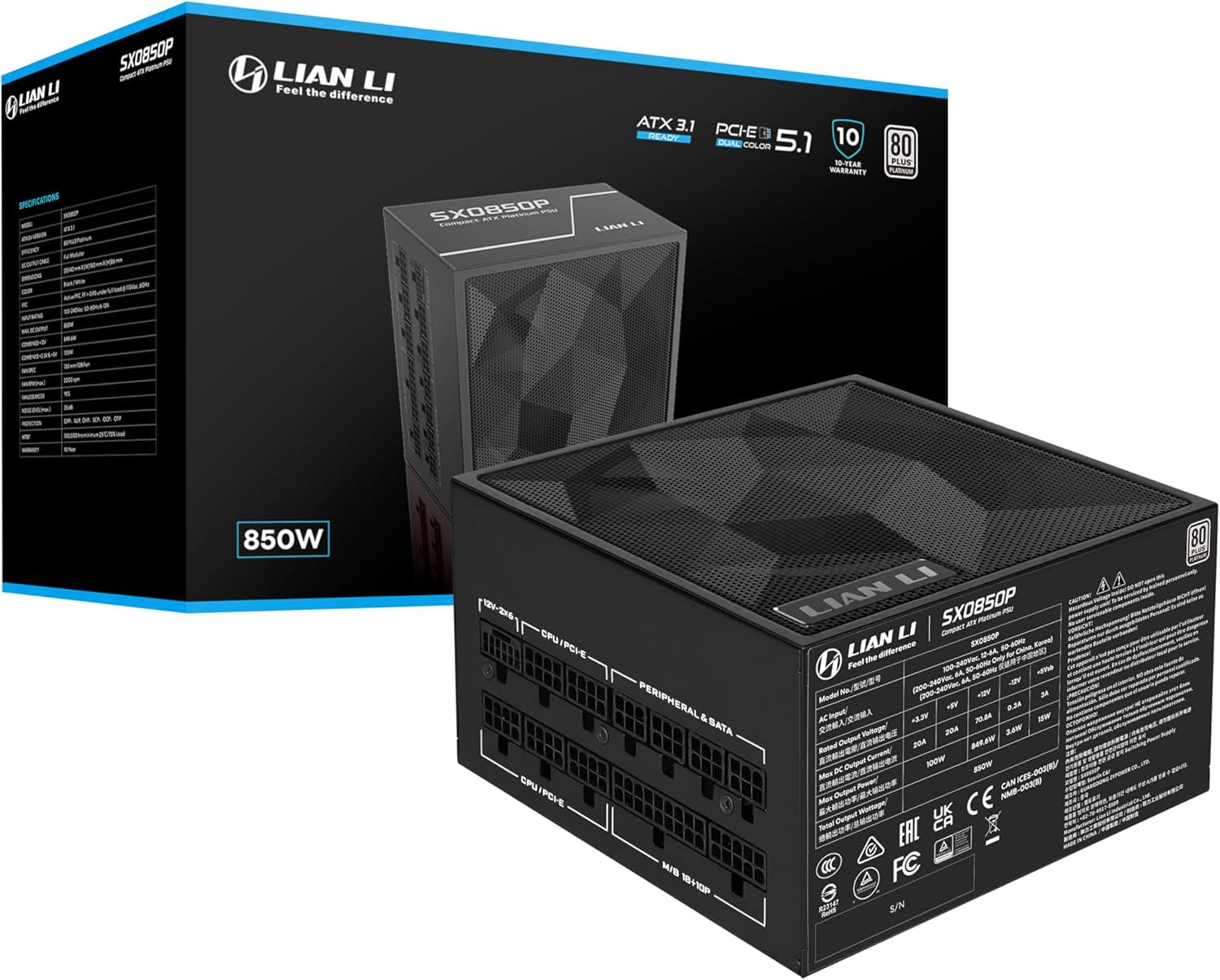 SX Platinum 850W SXP Compact ATX Form Factor Power Supply w/ 12V-2x6 ...