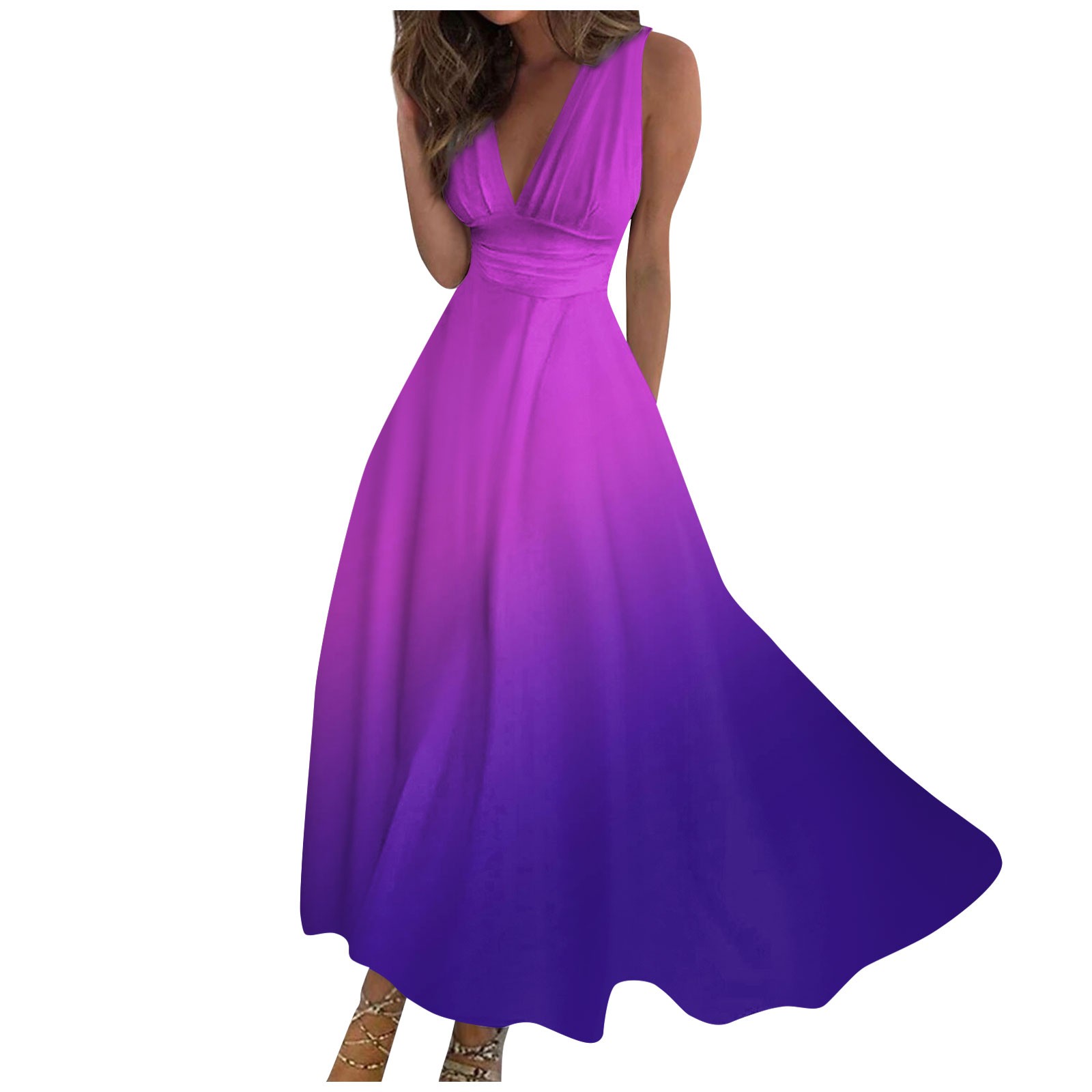 Women Summer Boho Beach V Neck Print Sleeveless Long Dress - Walmart.com