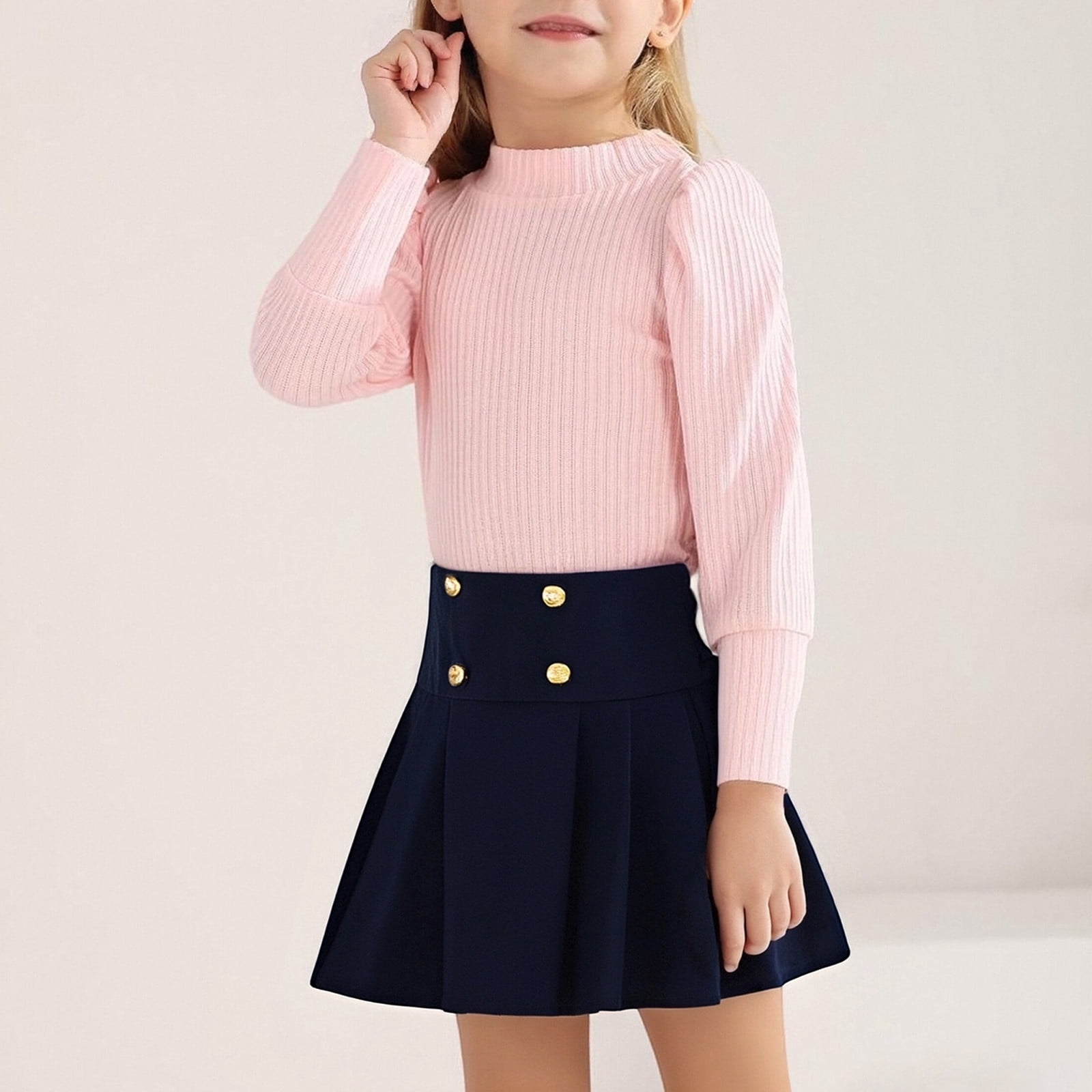 SXCXLSA Girls Pleated Skirt Elastic Waist Solid Color A Line School ...
