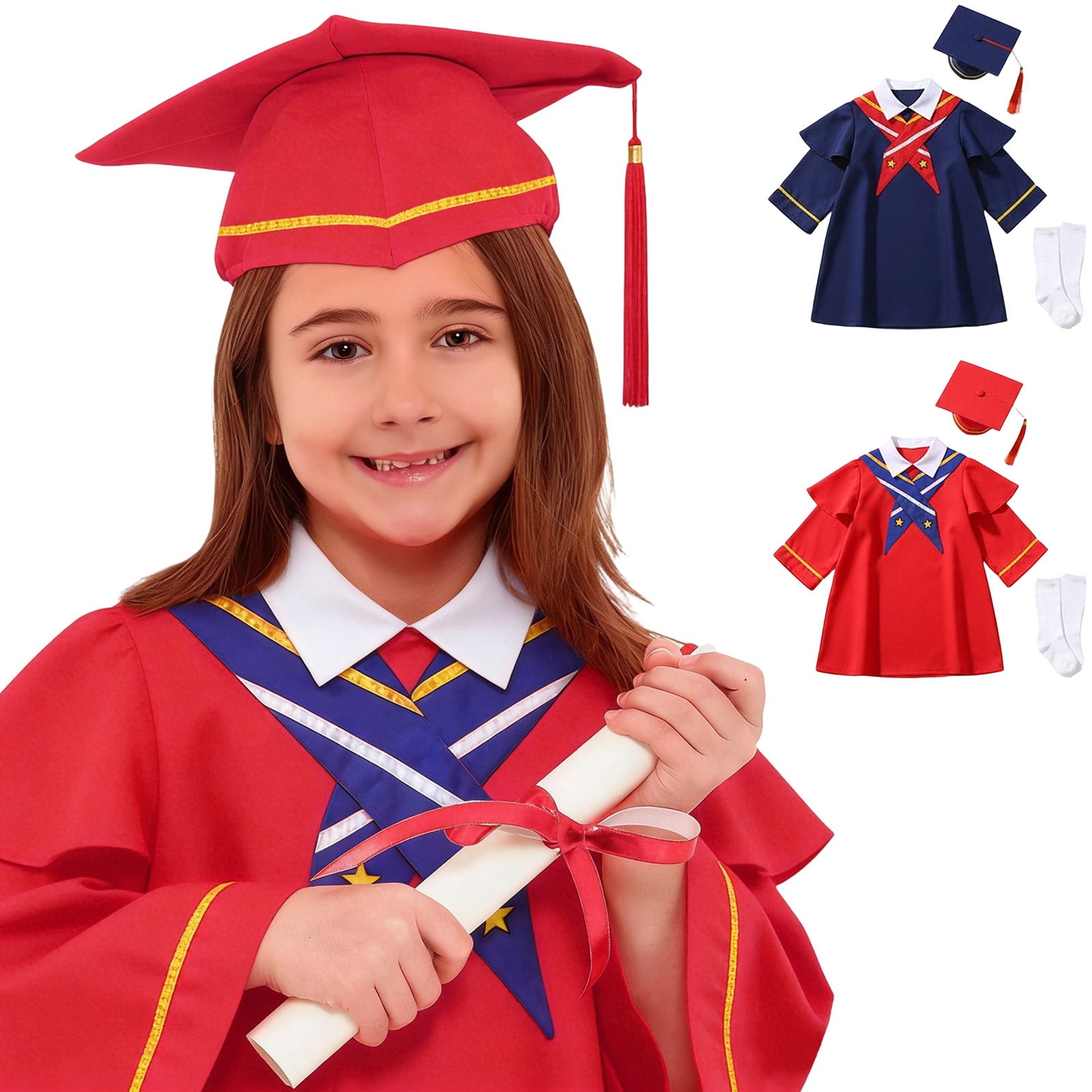 SXCXLSA Kindergarten Kids Graduation Gown Set 3 Pieces Hat Preschool ...