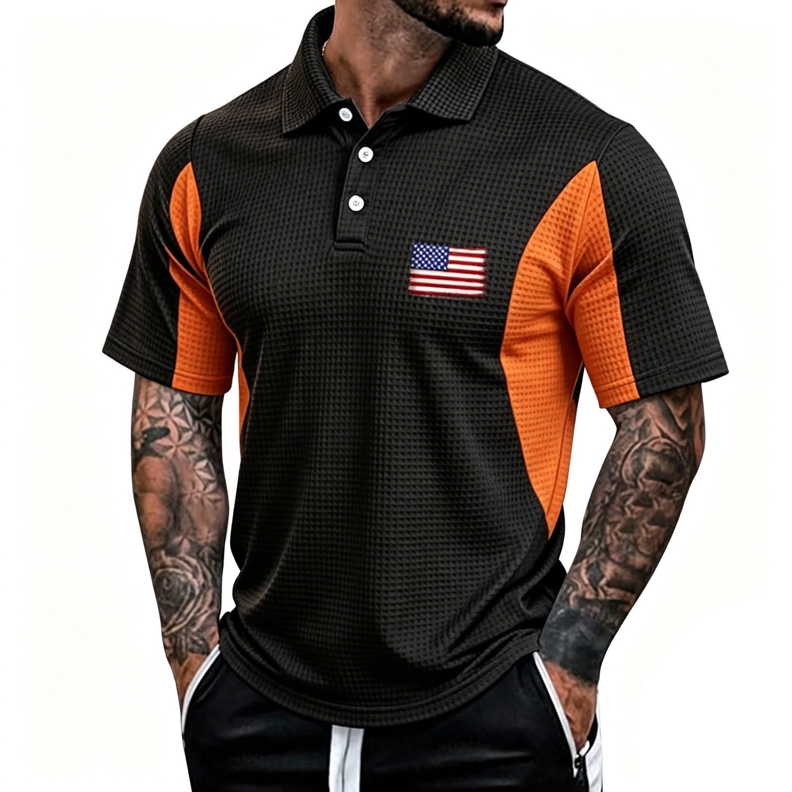SXCXLSA Men 4th Of July Polo Shirts Button Stand Collar Short Sleeve ...