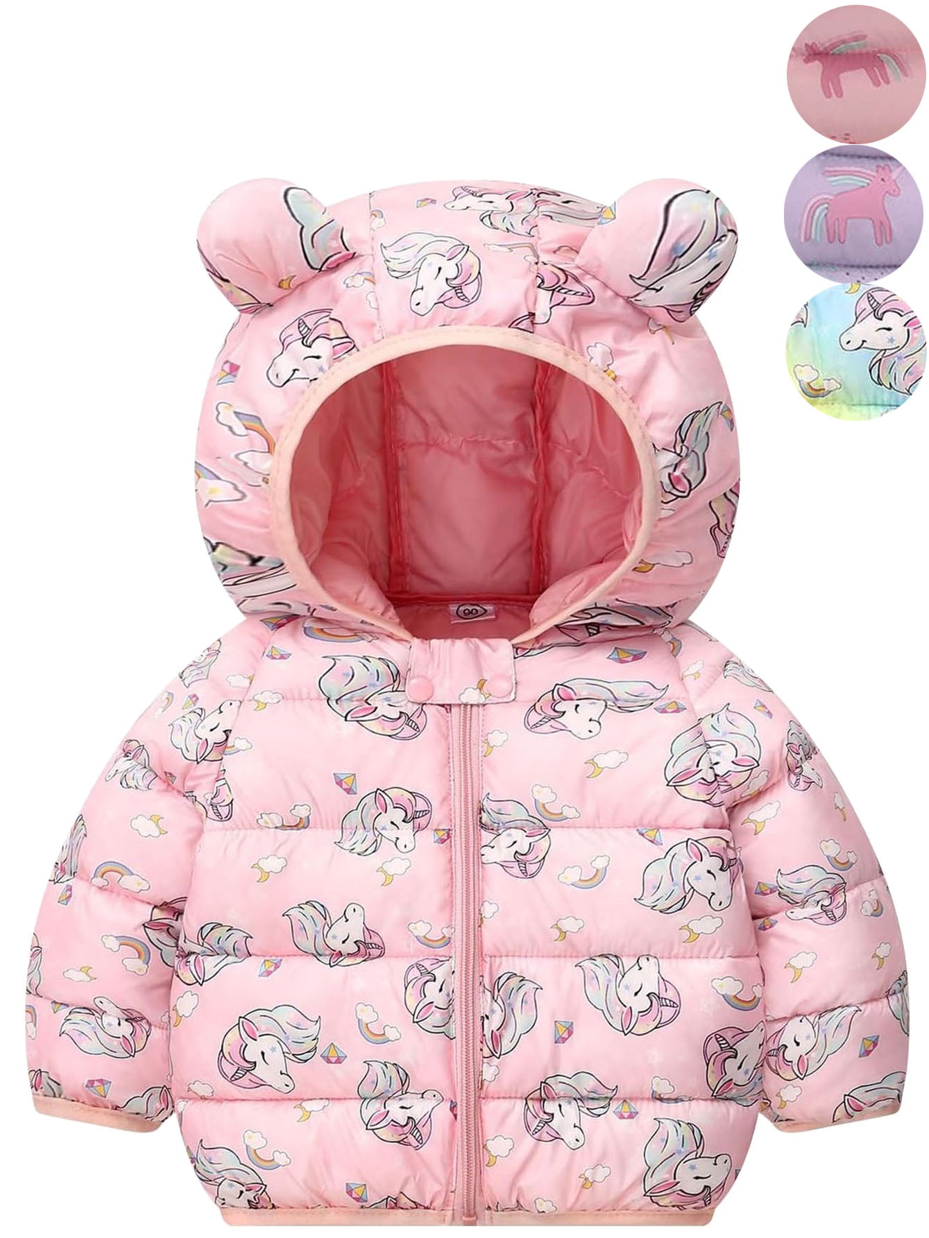 SXIMEE 1-6T Unicorn Winter Coats Puffer Padded Jacket for Toddler Girls Kids Light Outwear Cute ...