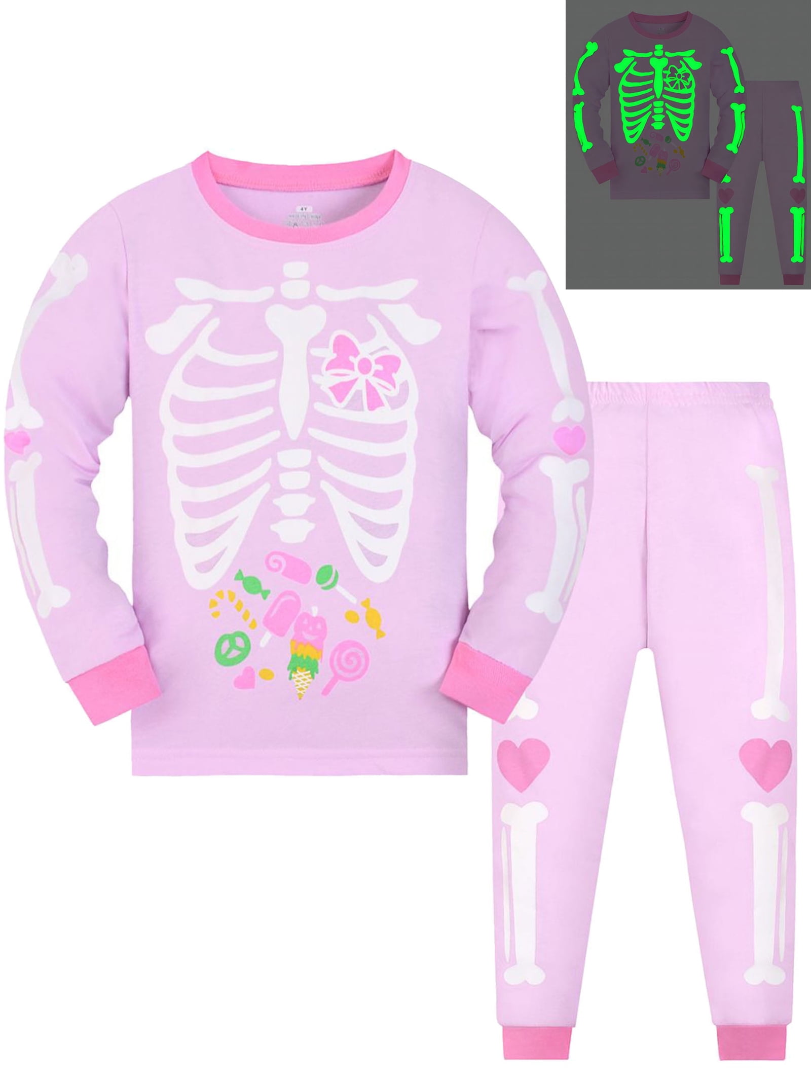 SXIMEE 2-9Y Boys Girls Halloween Pajamas Glow in The Dark Skeleton Pjs ...