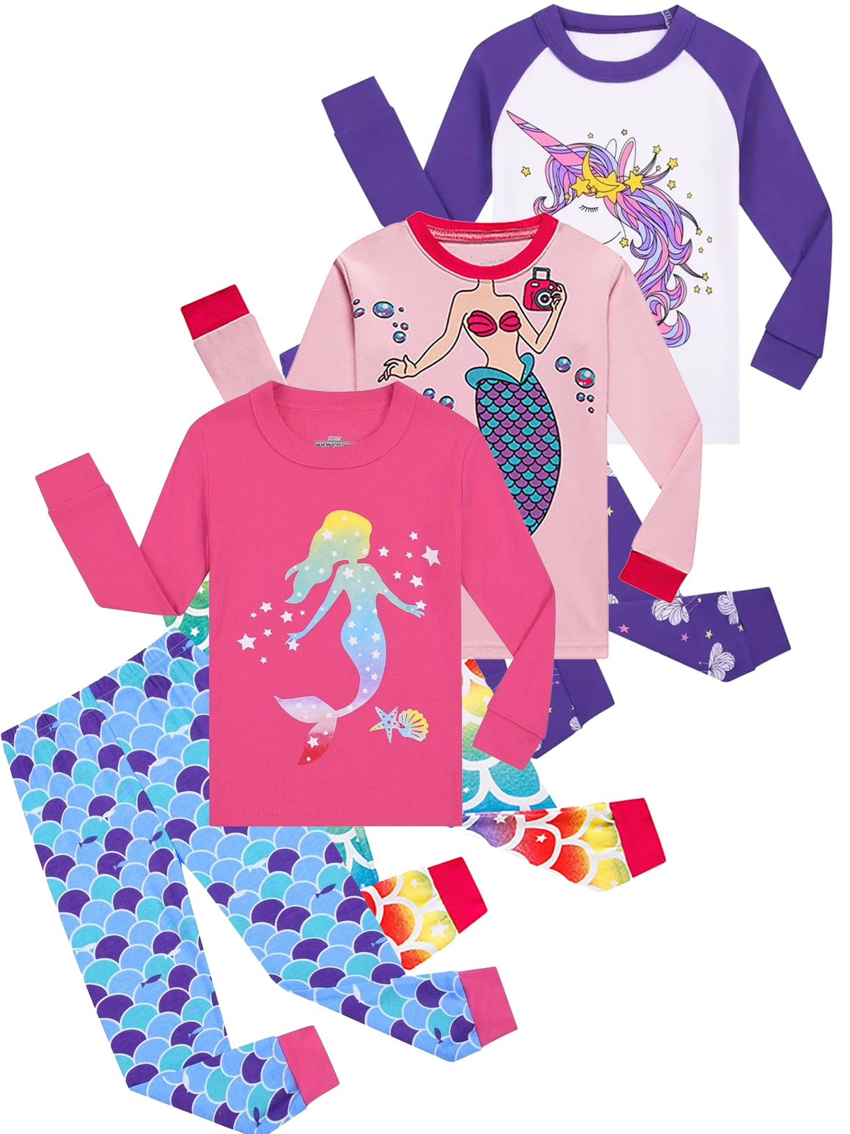 SXIMEE 3-8T Long Sleeve Snug Fit Pajamas for Girls 100% Cotton ...