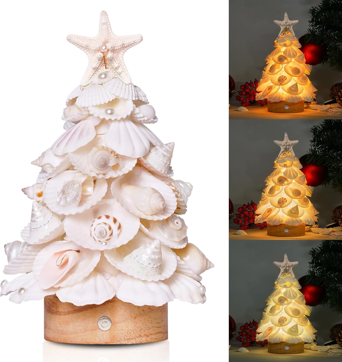 SXIULIN Shells Christmas Tree Handmade Crafts Tabletop Shells Christmas ...
