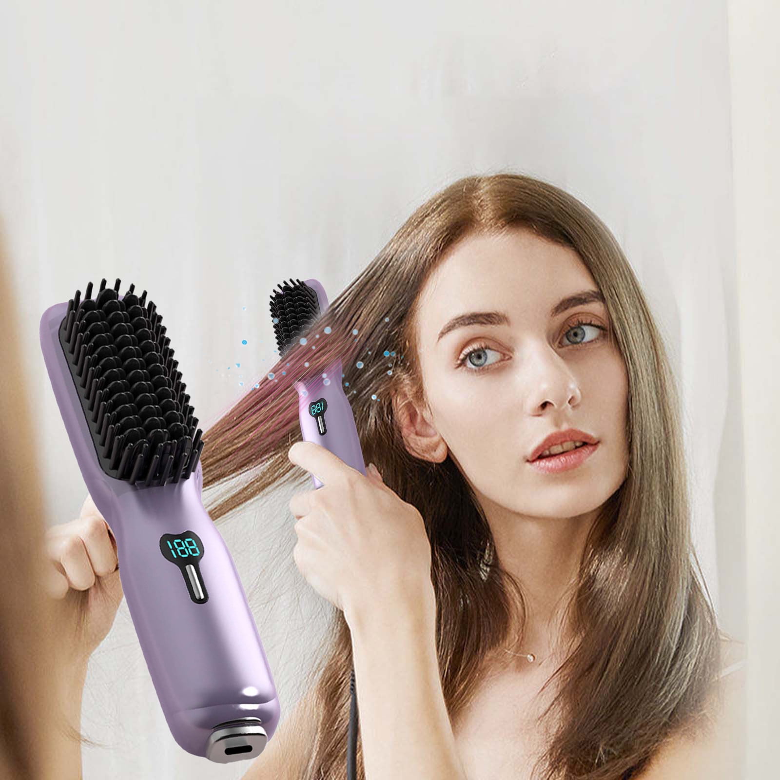 SXS Cordless Hair Straightener Brush Electric Straightening Comb ...