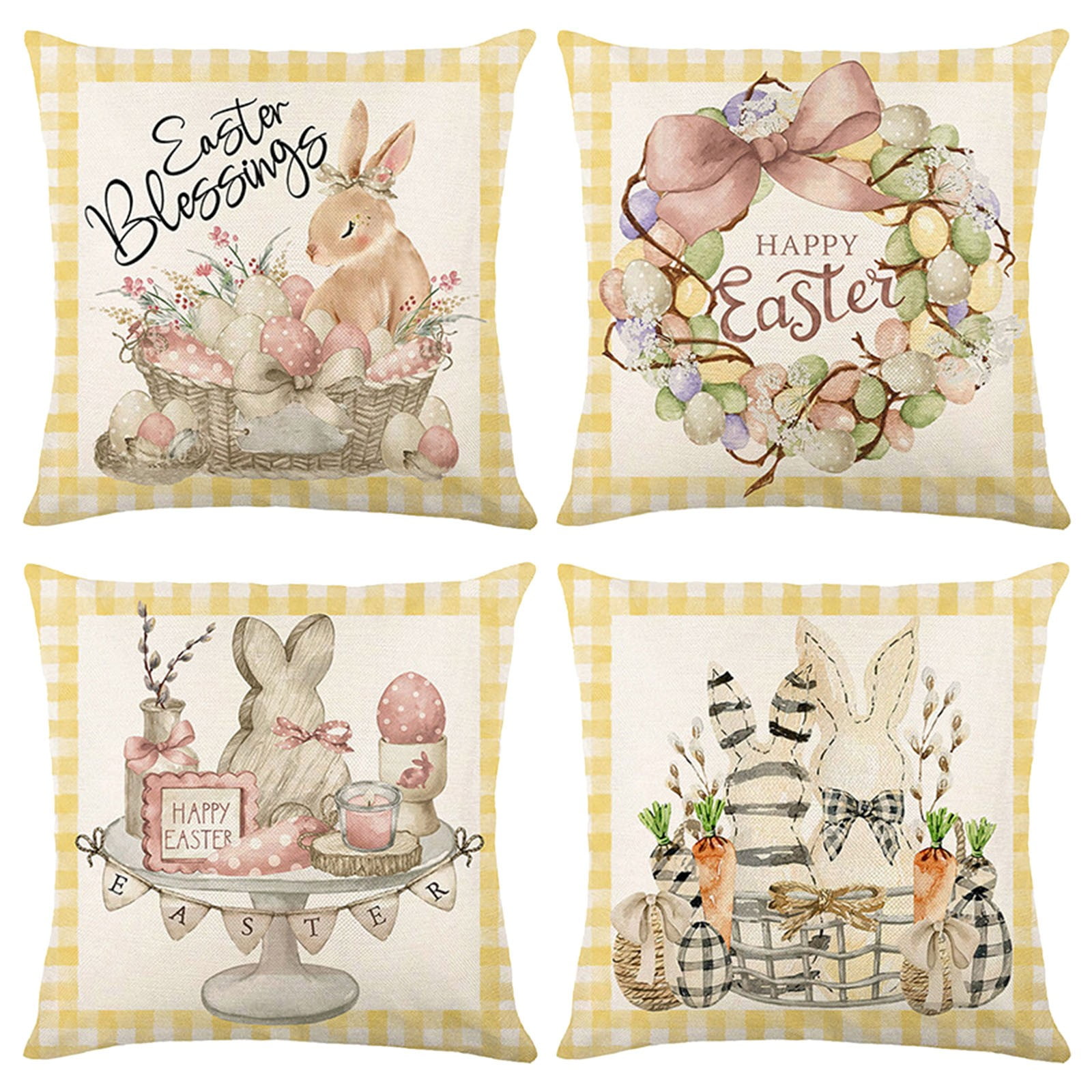 SXcggal 4PCS Easter Pillow Bunny Egg Printed Linen Pillow Cover Easter ...