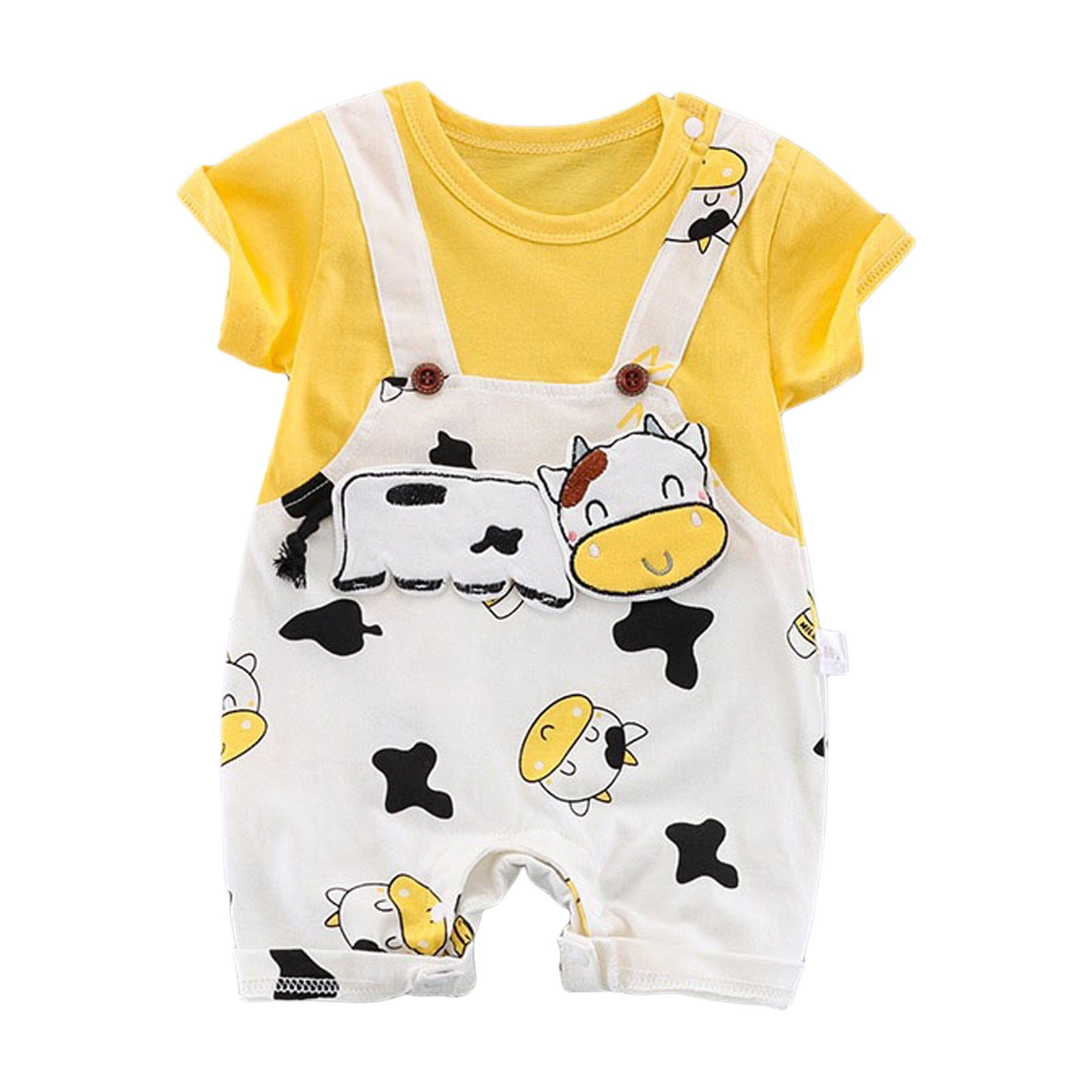 SXcggal Baby Milk Cow Print One Set Baby Crawling Clothes Short Sleeve ...